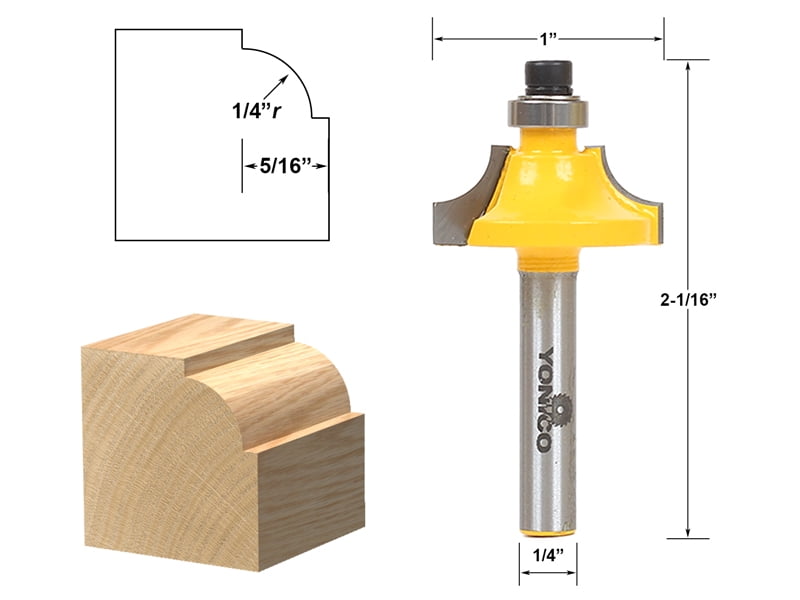 Yonico Round Over Beading Edging Router Bit - 1/4" Radius - 1/4" Shank ...