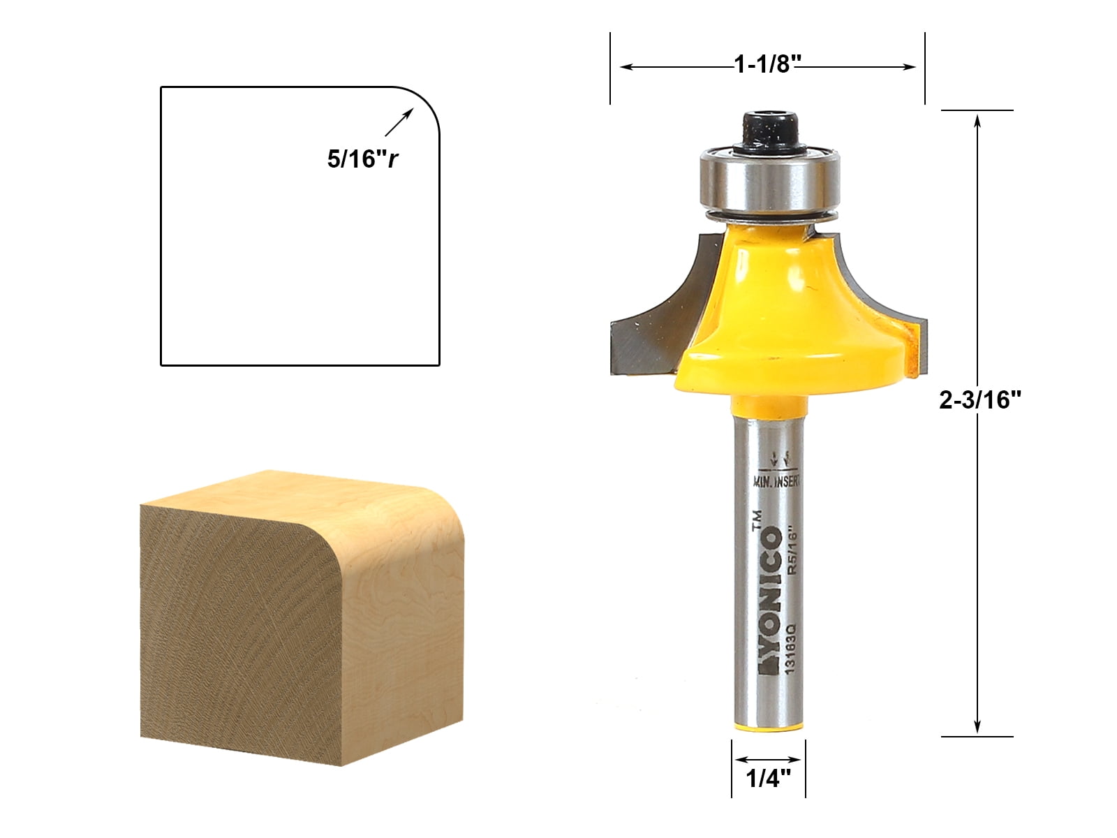 Yonico Round Over Edging Router Bit - 5/16" Radius - 1/4" Shank ...