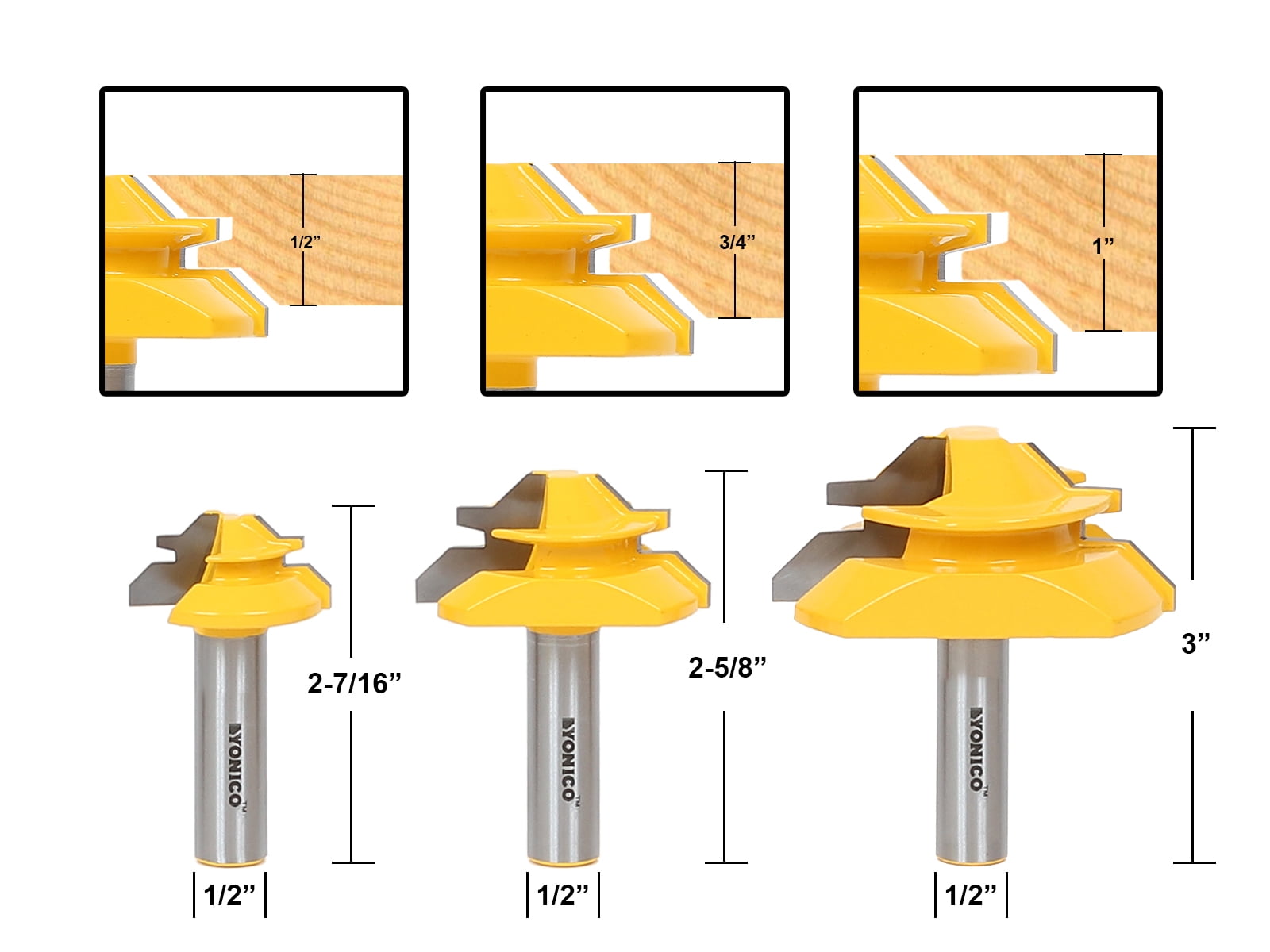 Yonico Woodworking 45 Degree Lock Miter Router Bits Set - 15334 for ...