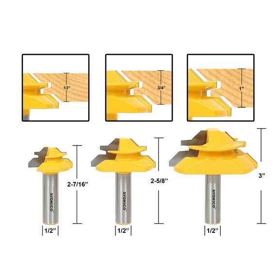 Yonico Woodworking 45 Degree Lock Miter Router Bits Set - 15334 for ...