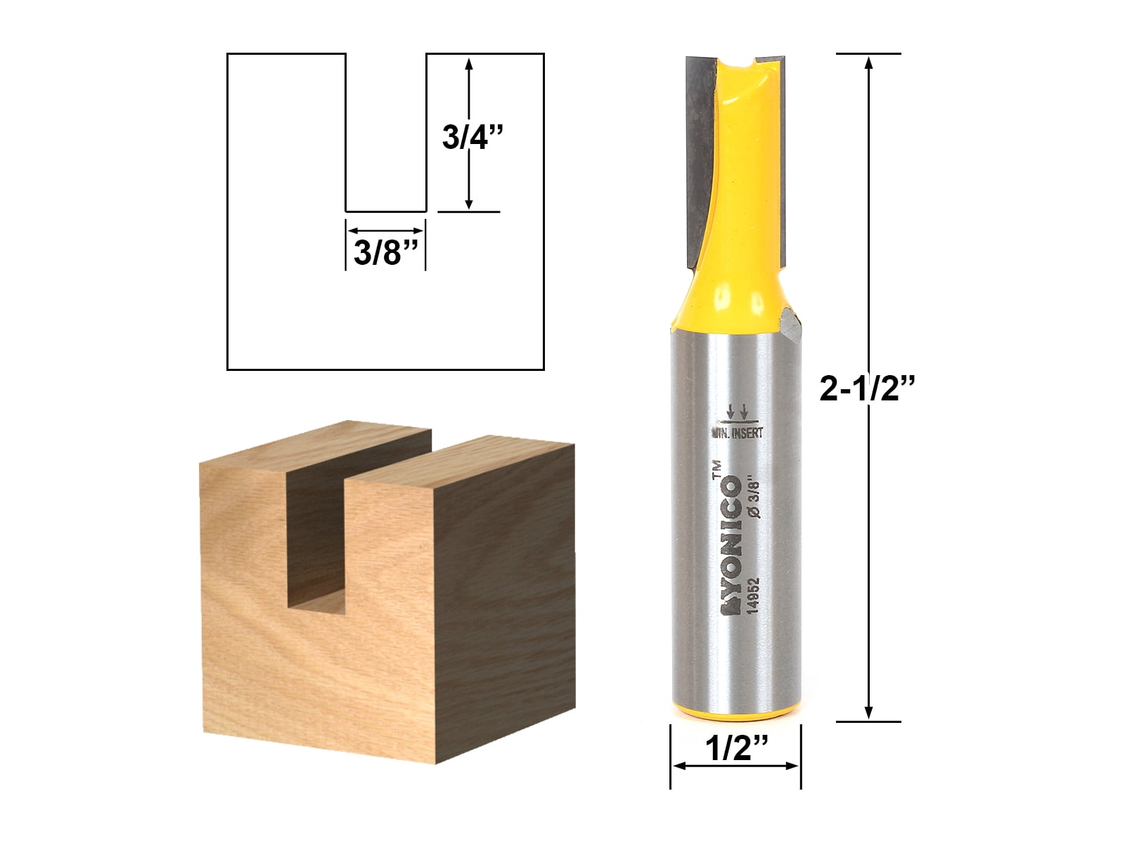 Yonico Straight/Dado Router Bit - 3/8"W x 3/4"H - 1/2" Shank - 14952 ...