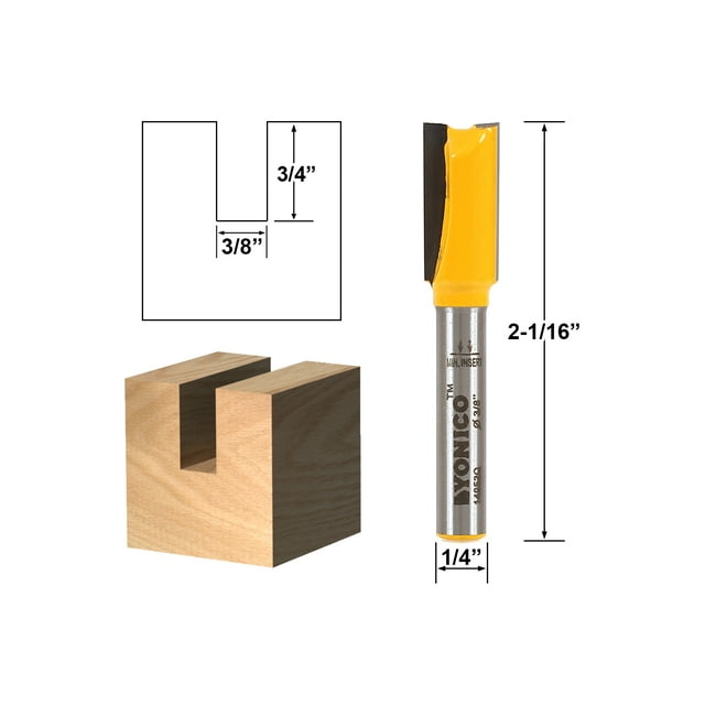 Yonico Straight/Dado Router Bit - 3/8"W x 3/4"H - 1/4" Shank - 14952q ...
