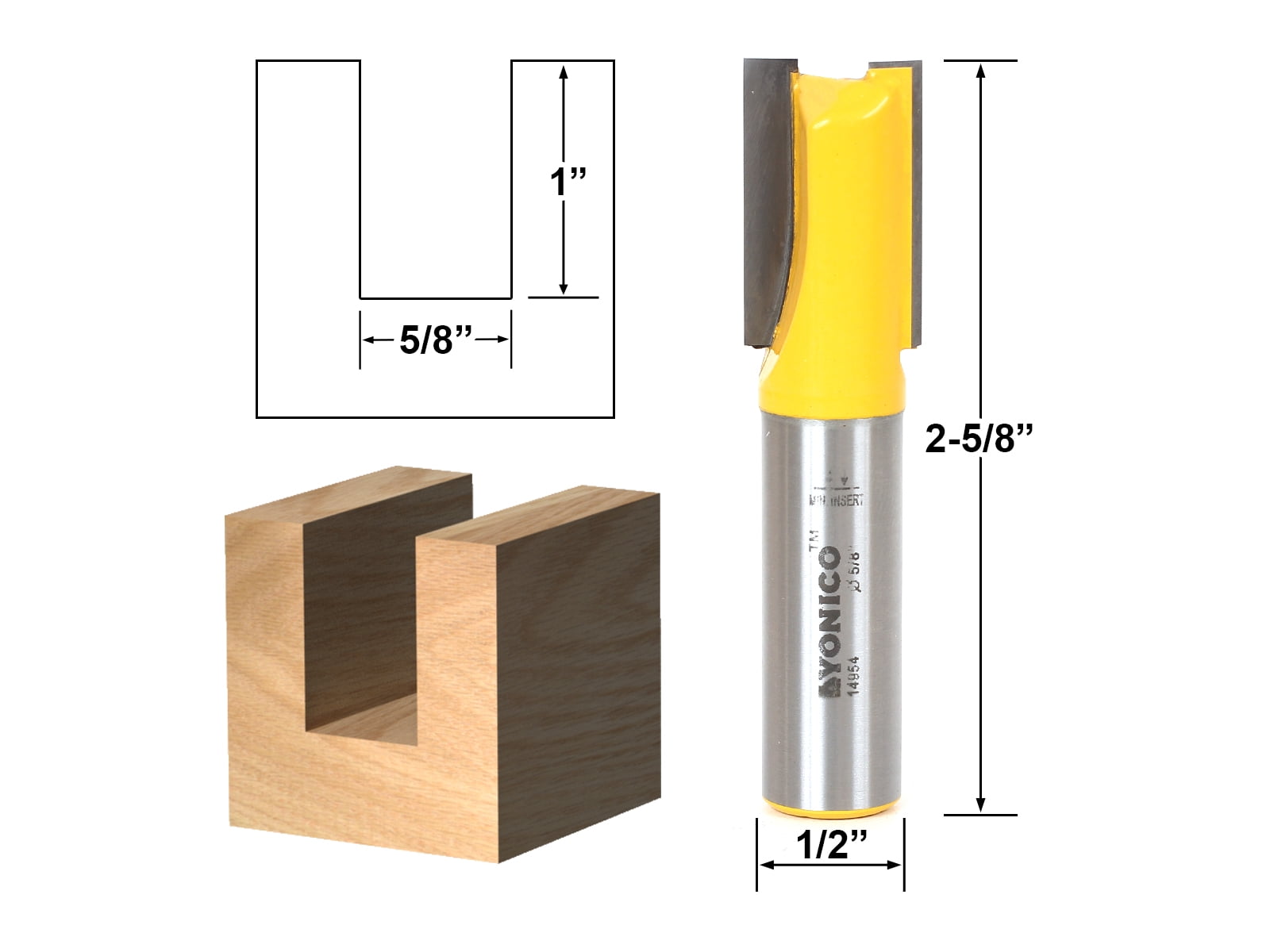 Yonico Straight/Dado Router Bit - 5/8"W x 1"H - 1/2" Shank - 14954 ...