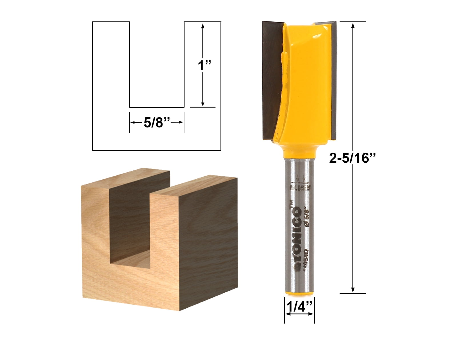 Yonico Straight/Dado Router Bit - 5/8"W x 1"H - 1/4" Shank - 14954q ...