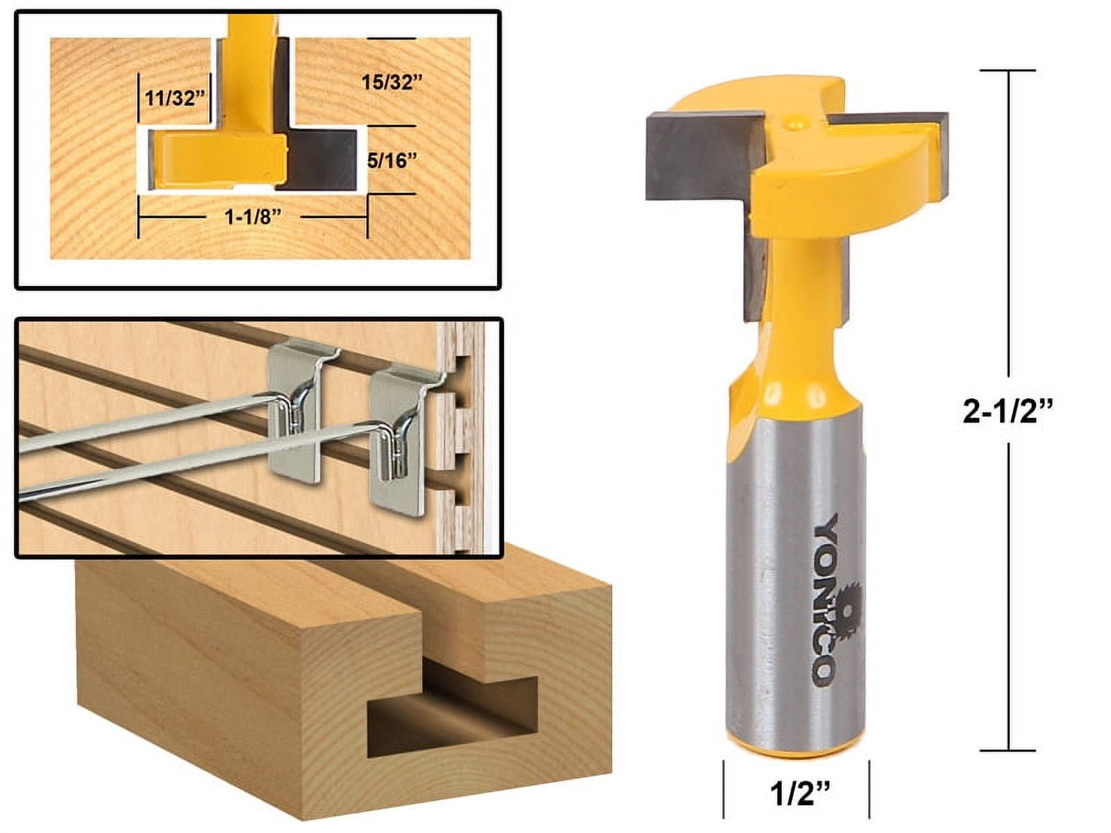 Yonico T-Slot & T-Track Slotting Router Bit - 1/2" Shank - 14189 ...