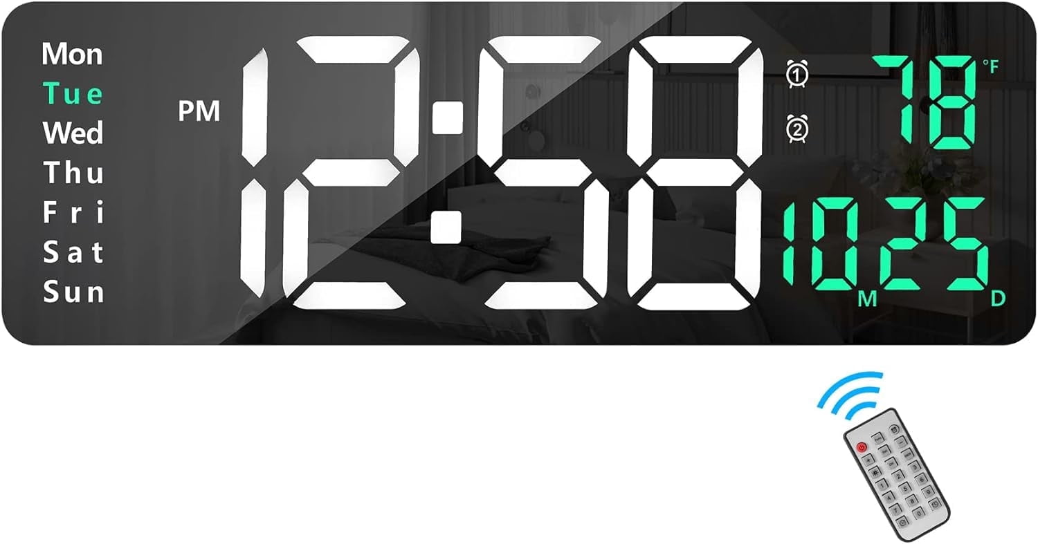 Yonktoo Digital Wall Alarm Clock, 16.2-inch Large Display, Remote Control, Temperature Date Week ...