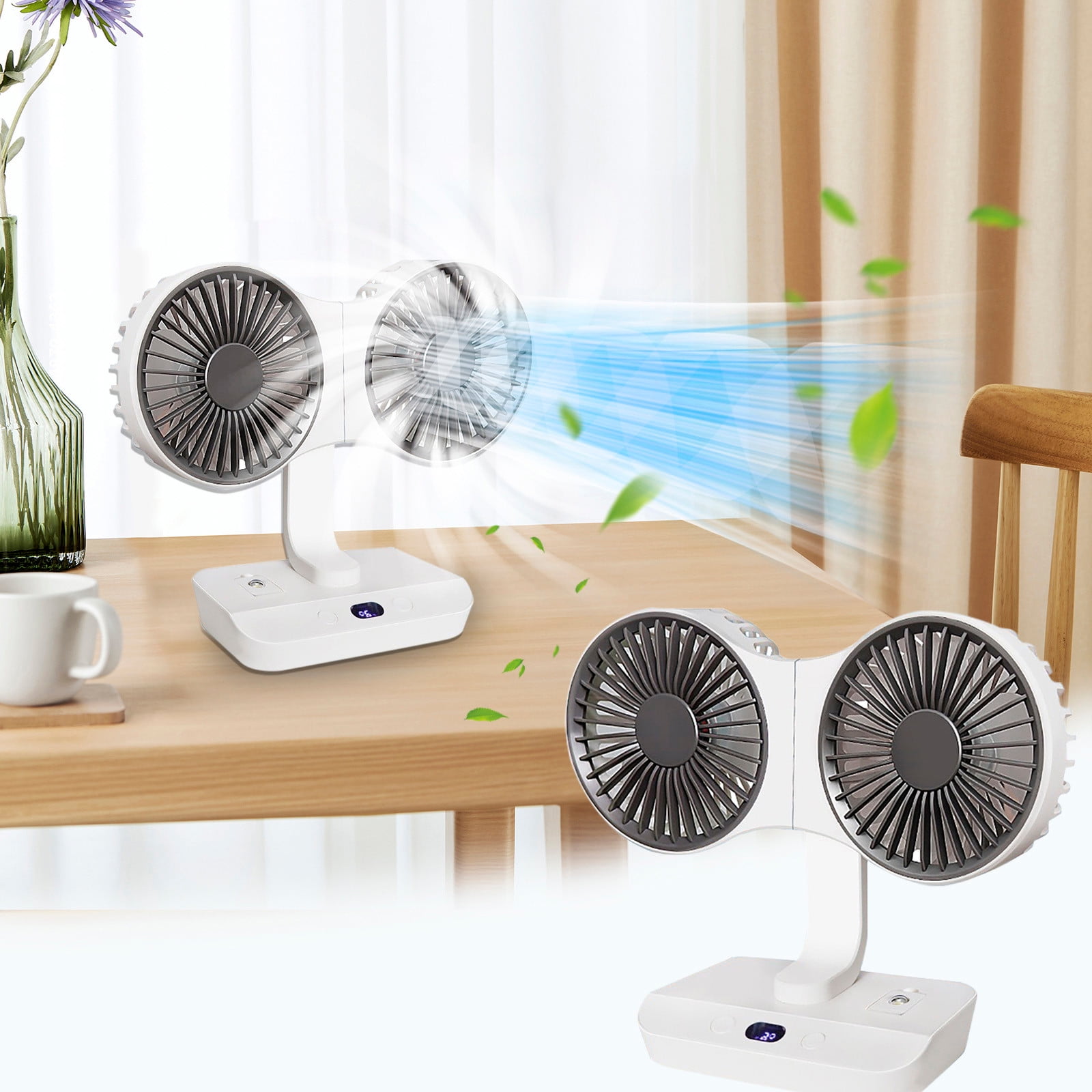 Yonrjhukm Double Head Desktop Fan Home Multifunctional Silent Wall ...