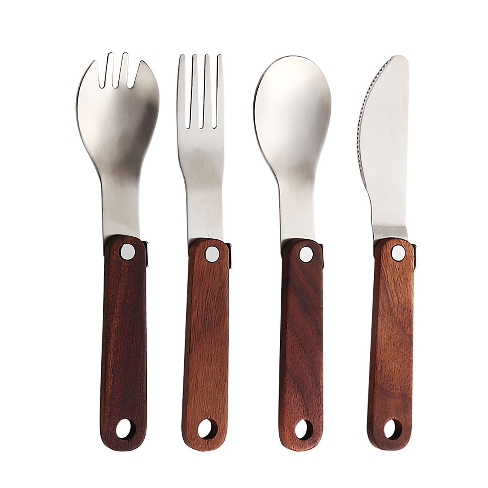 Yonrjhukm Portable Wooden Handle Knife Fork Spoon Set, 304 Stainless ...