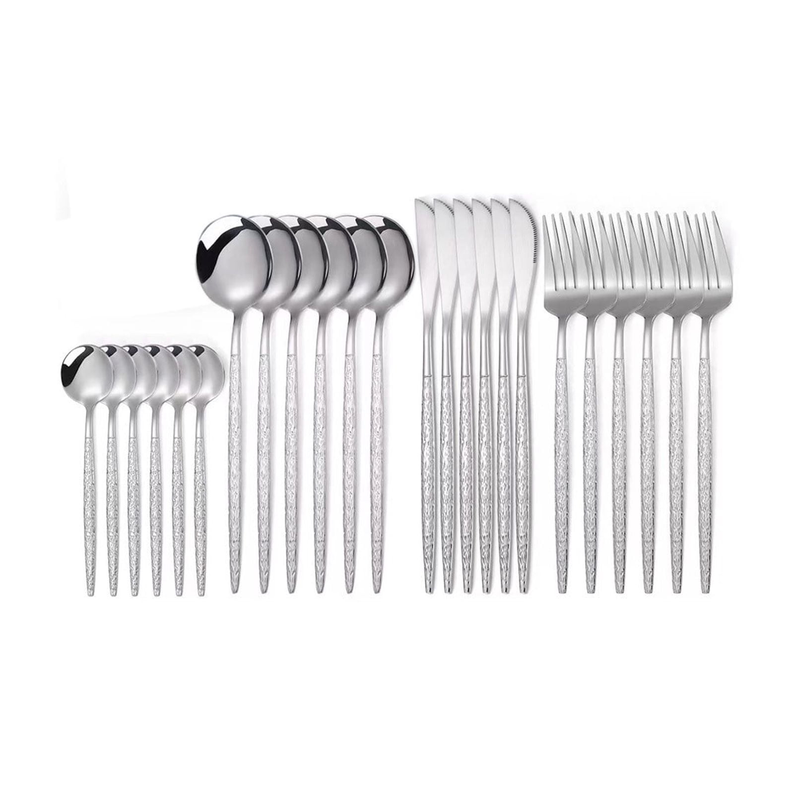 Yonrjhukm Stainless Steel Cutlery Set, 24 Piece Hammered Knife, Fork ...