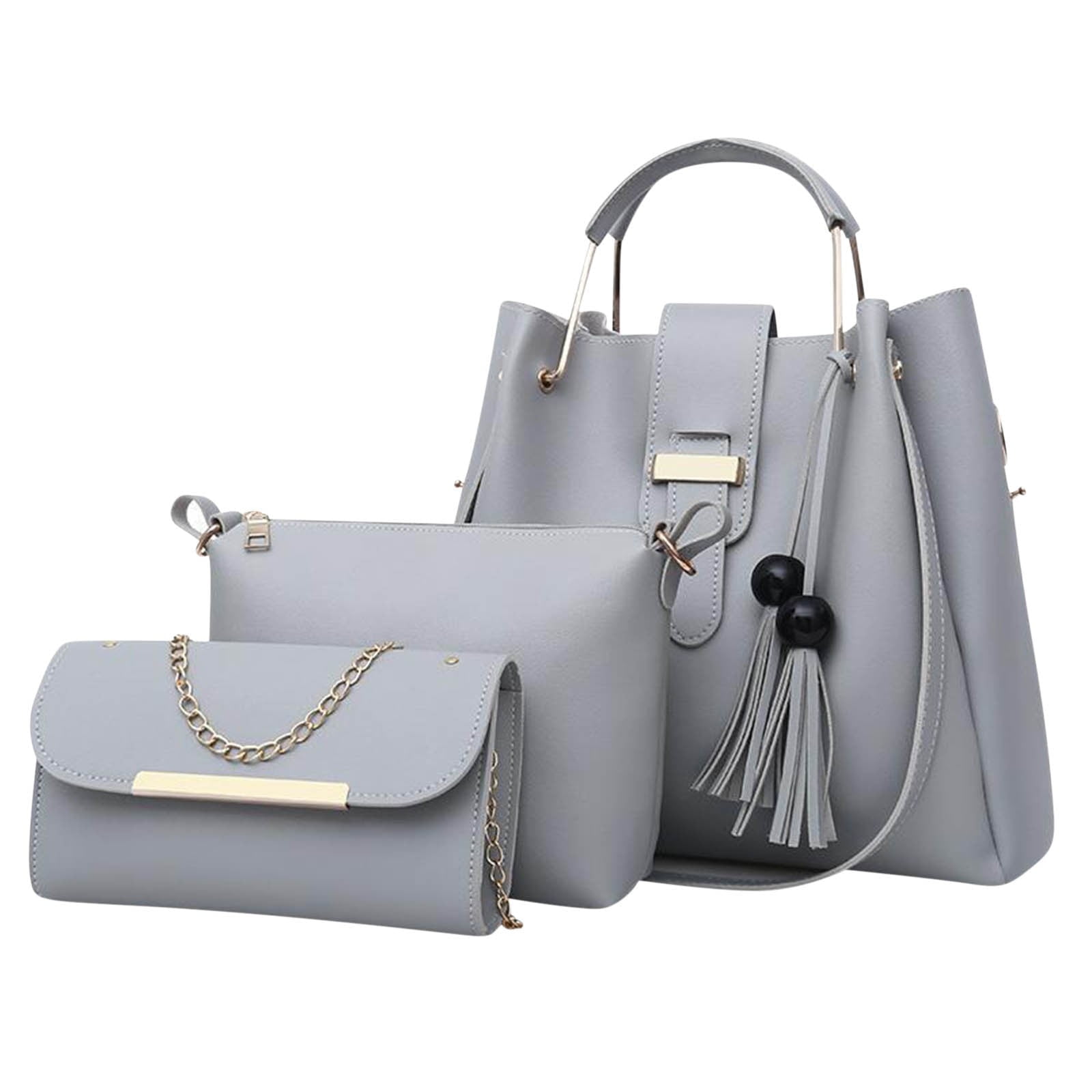 Yonrjhukm Womens Purse and Handbag 3 Pcs Bag Set Tassel Tote Clutch ...