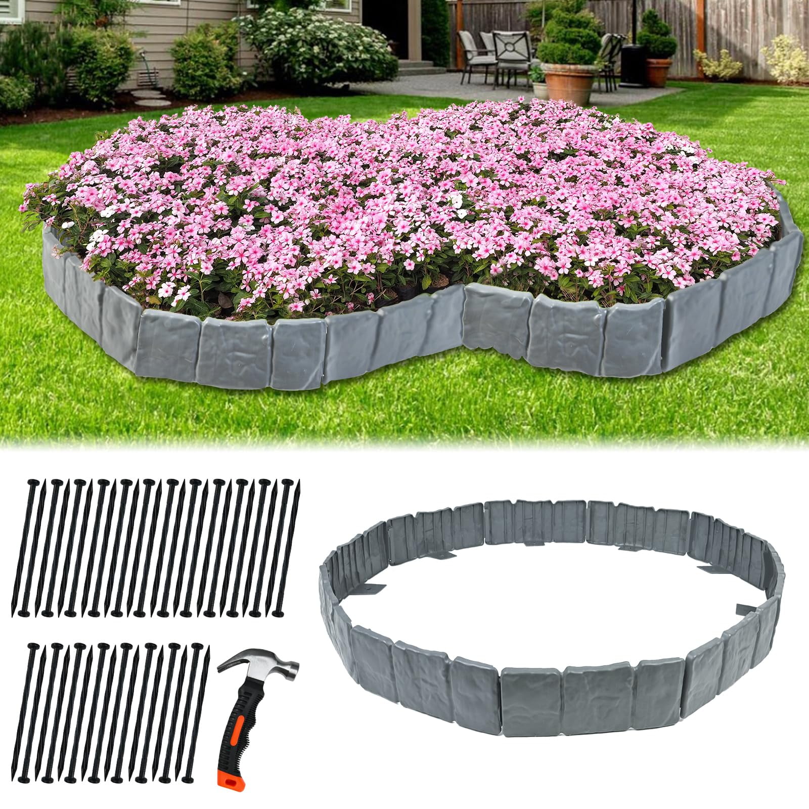 Yonroik Garden Edging Border,16 FT Plastic Landscape Edging No Dig for ...