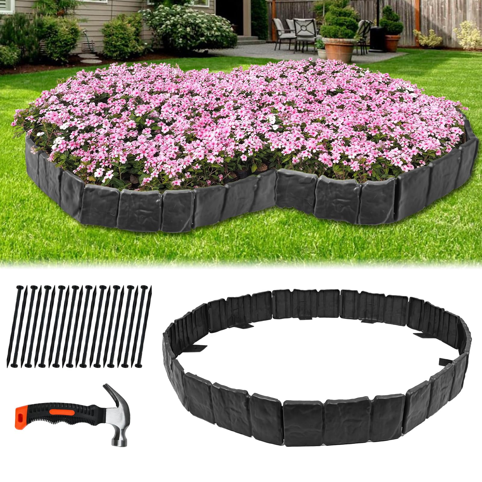 Yonroik Garden Edging Border,16 FT Plastic Landscape Edging No Dig for ...