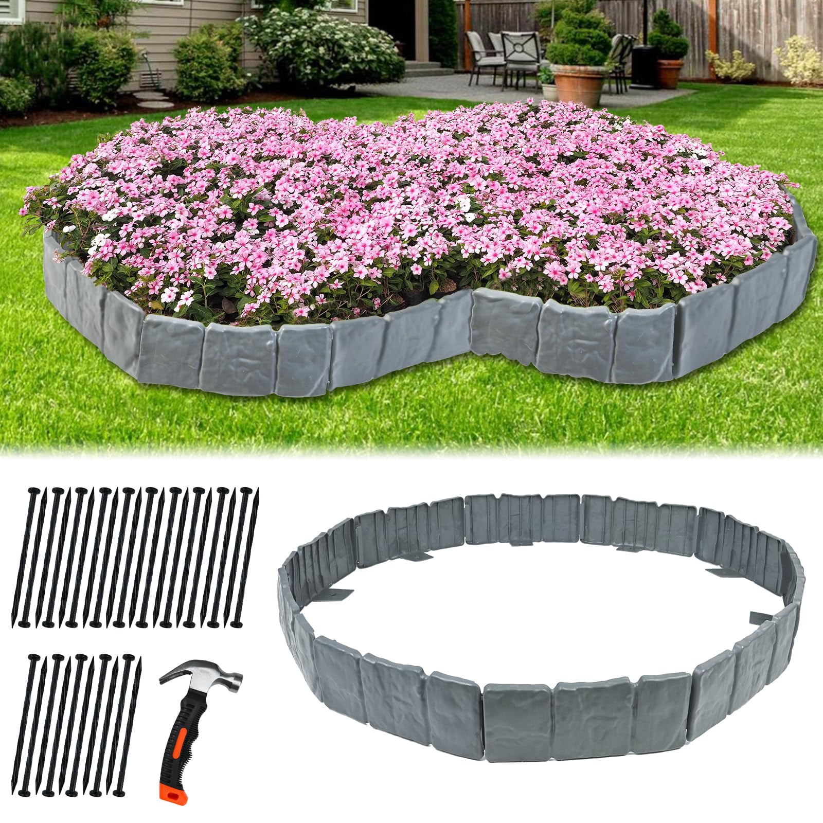 Yonroik Garden Edging Border,16 FT Plastic Landscape Edging No Dig for ...