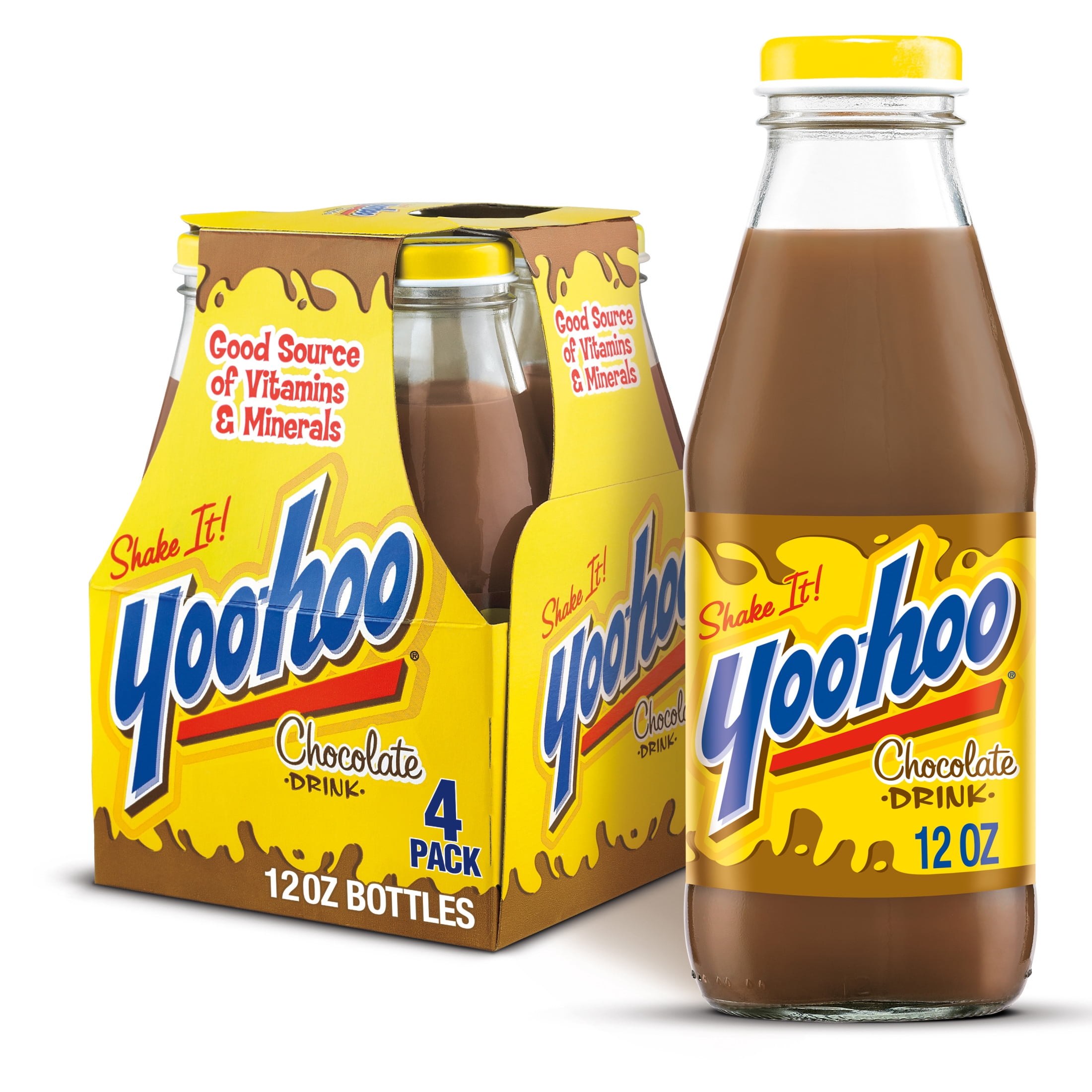 Yoo-Hoo Chocolate Drink 12 fl oz 4 Pack Glass Bottles Rich Chocolate ...