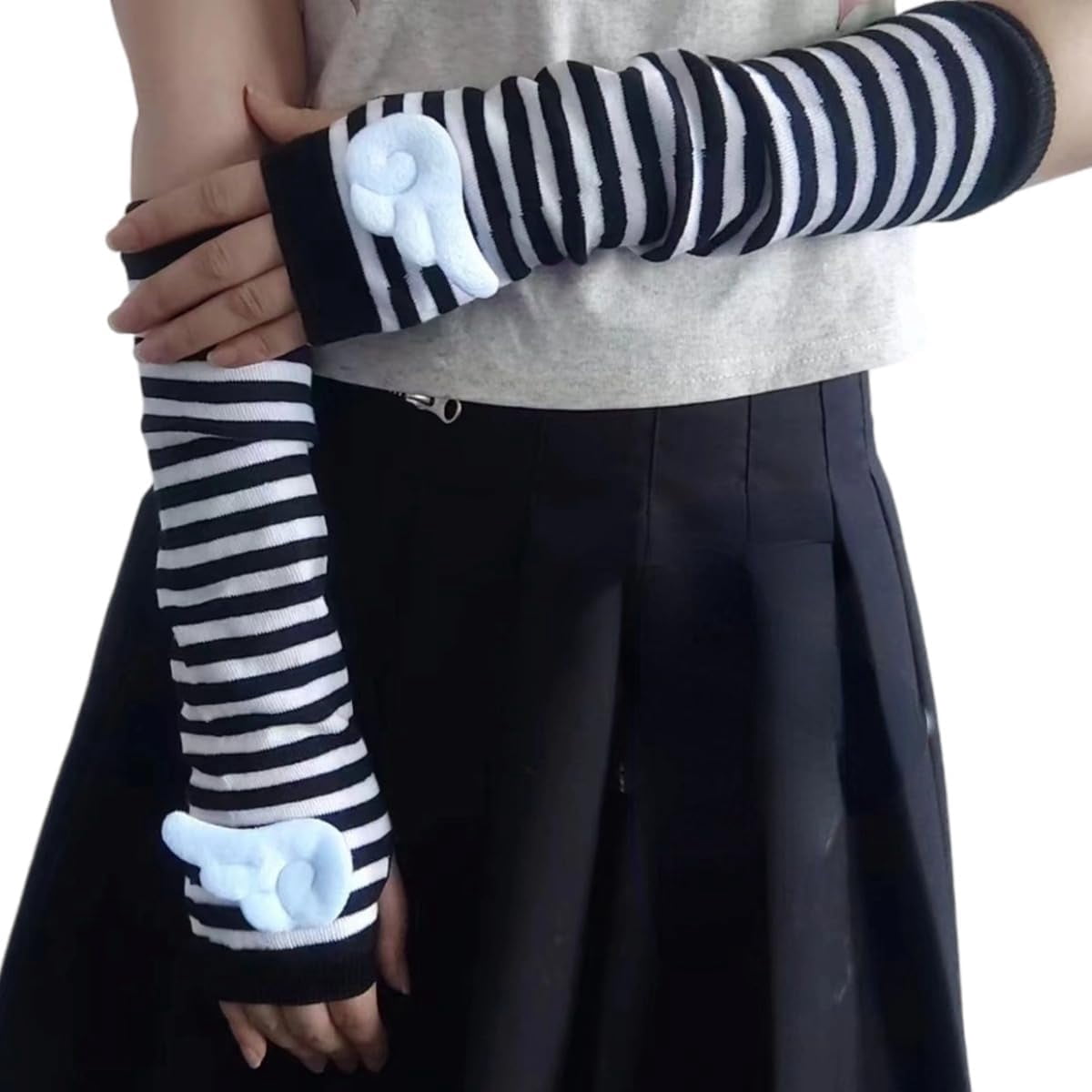 YooGuoGuo Cute Y2K Arm Warmers Kawaii Stripe Half Finger Adorable ...