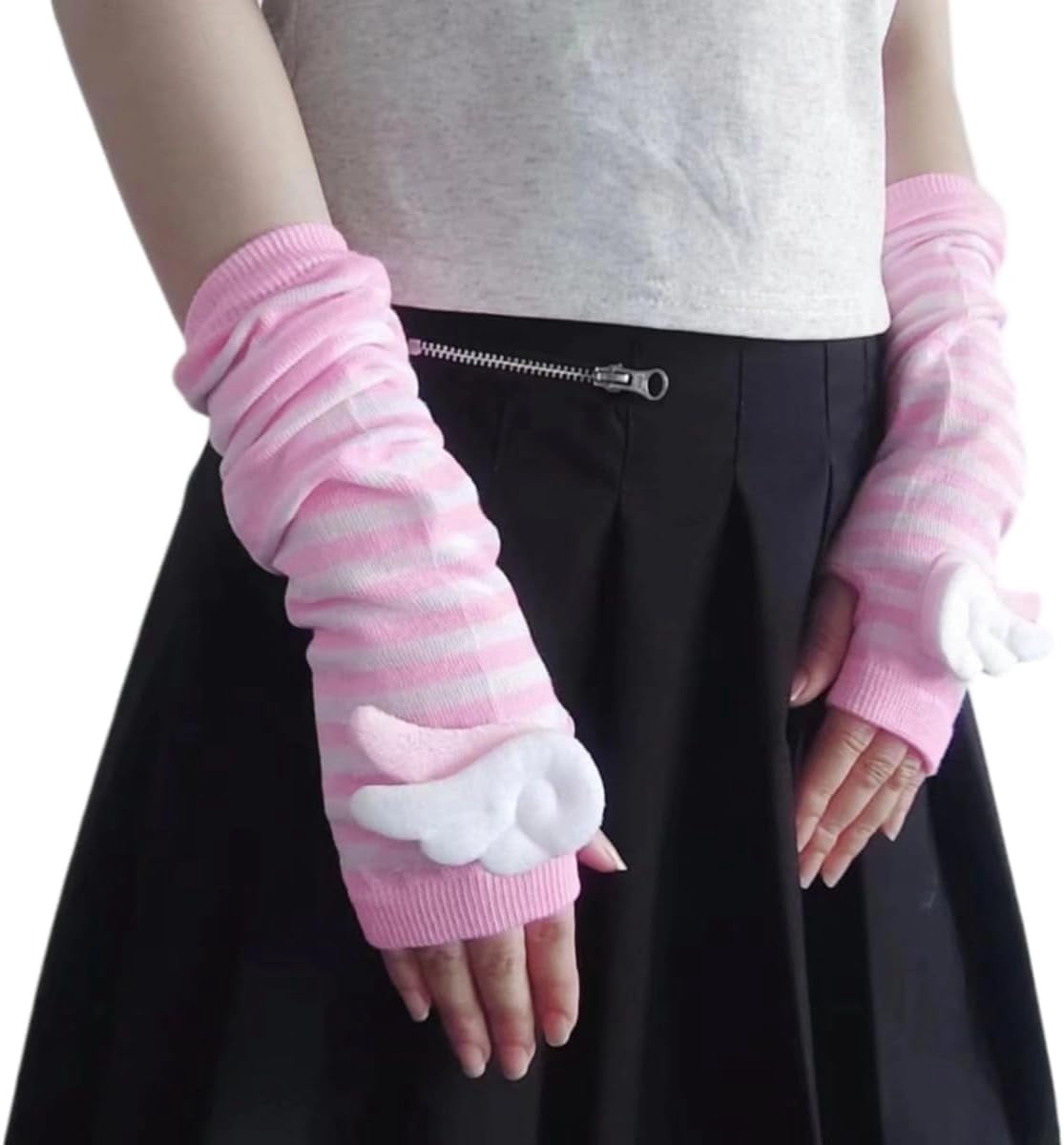 YooGuoGuo Cute Y2K Arm Warmers Kawaii Stripe Half Finger Adorable ...