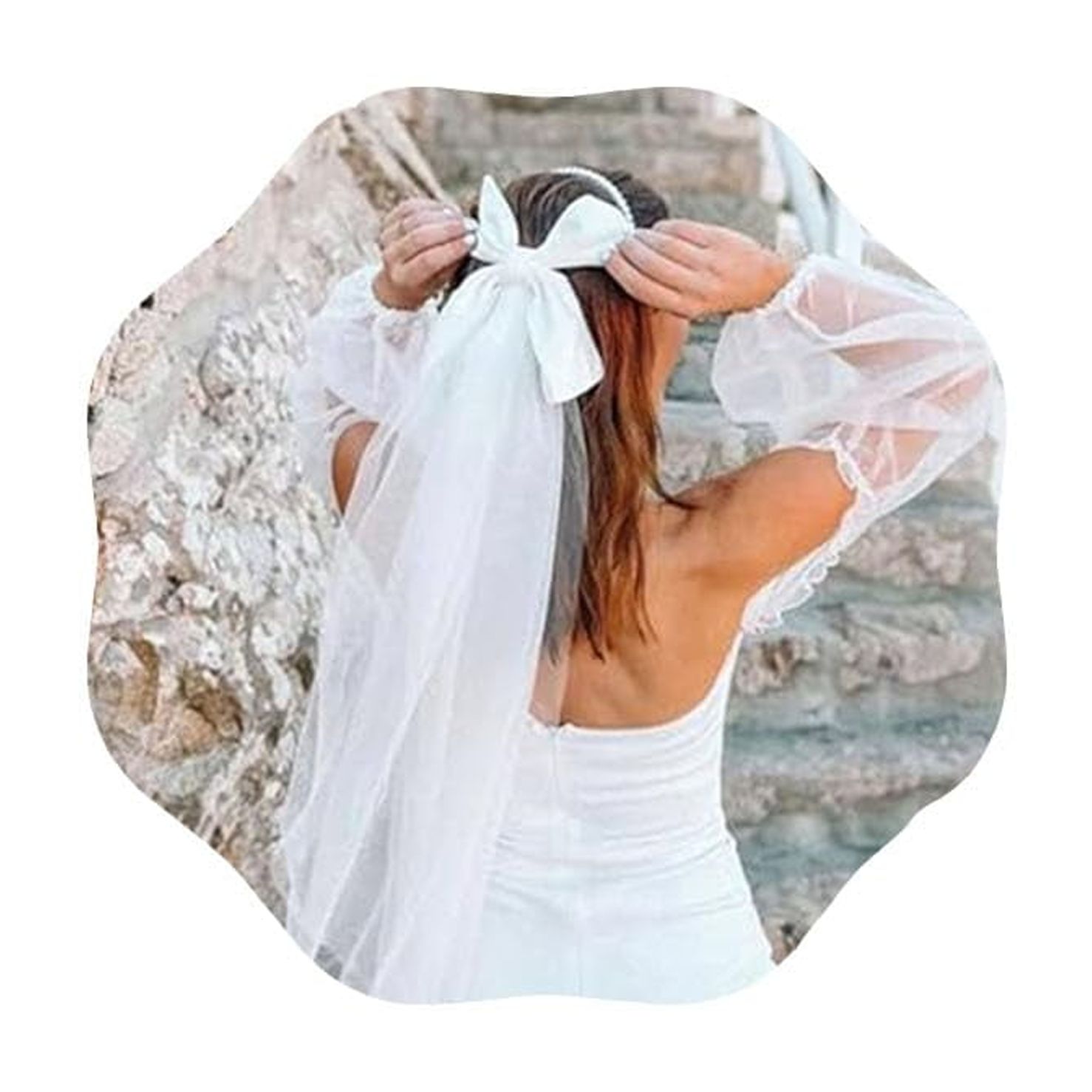 YooGuoGuo LUXCASTLE White Hair Bow Bridal Veil - Short Wedding Veil ...