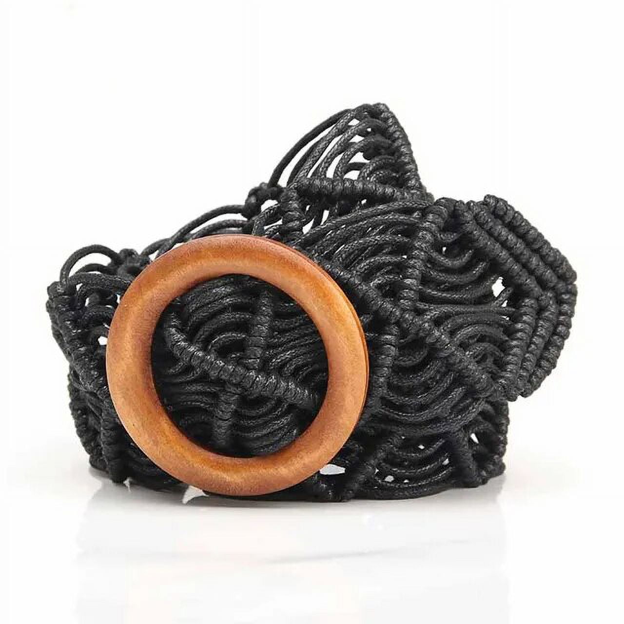 YooGuoGuo New Fashion Wide Bohemian Belts for Women Round Wood Buckle ...