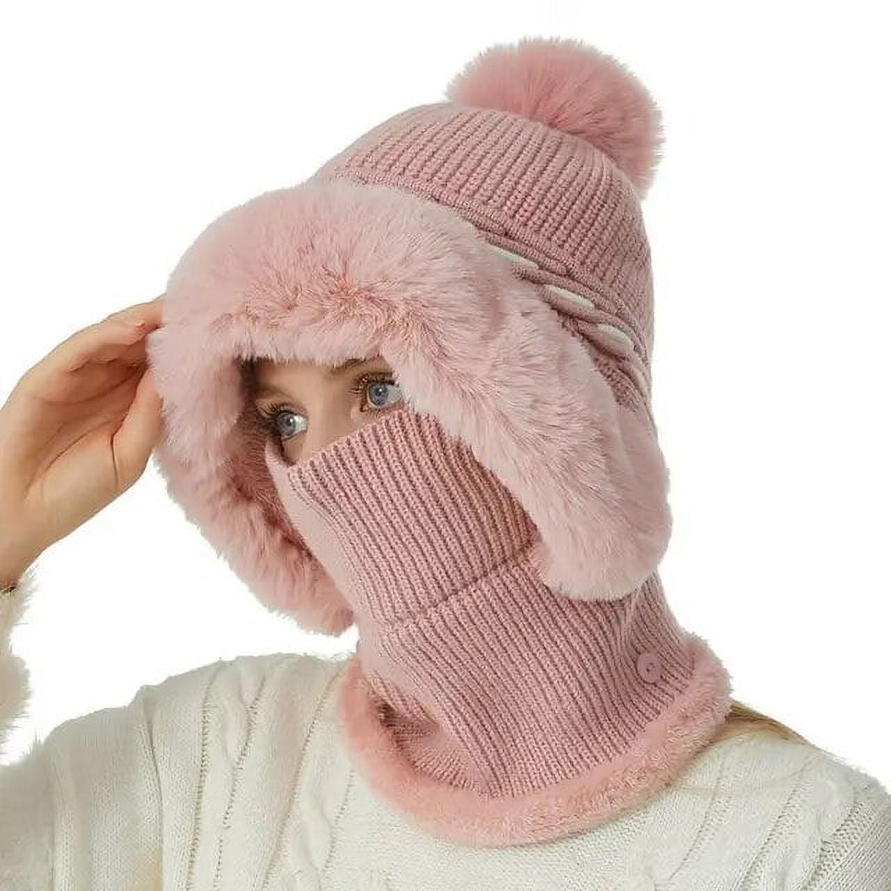 YooGuoGuo One Piece Pompom Face Cover Neck Cap Winter Ear Protection ...