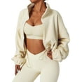 YooGuoGuo Polar Fleece Jackets for Women Full Zip Oversized Sherpa Crop ...