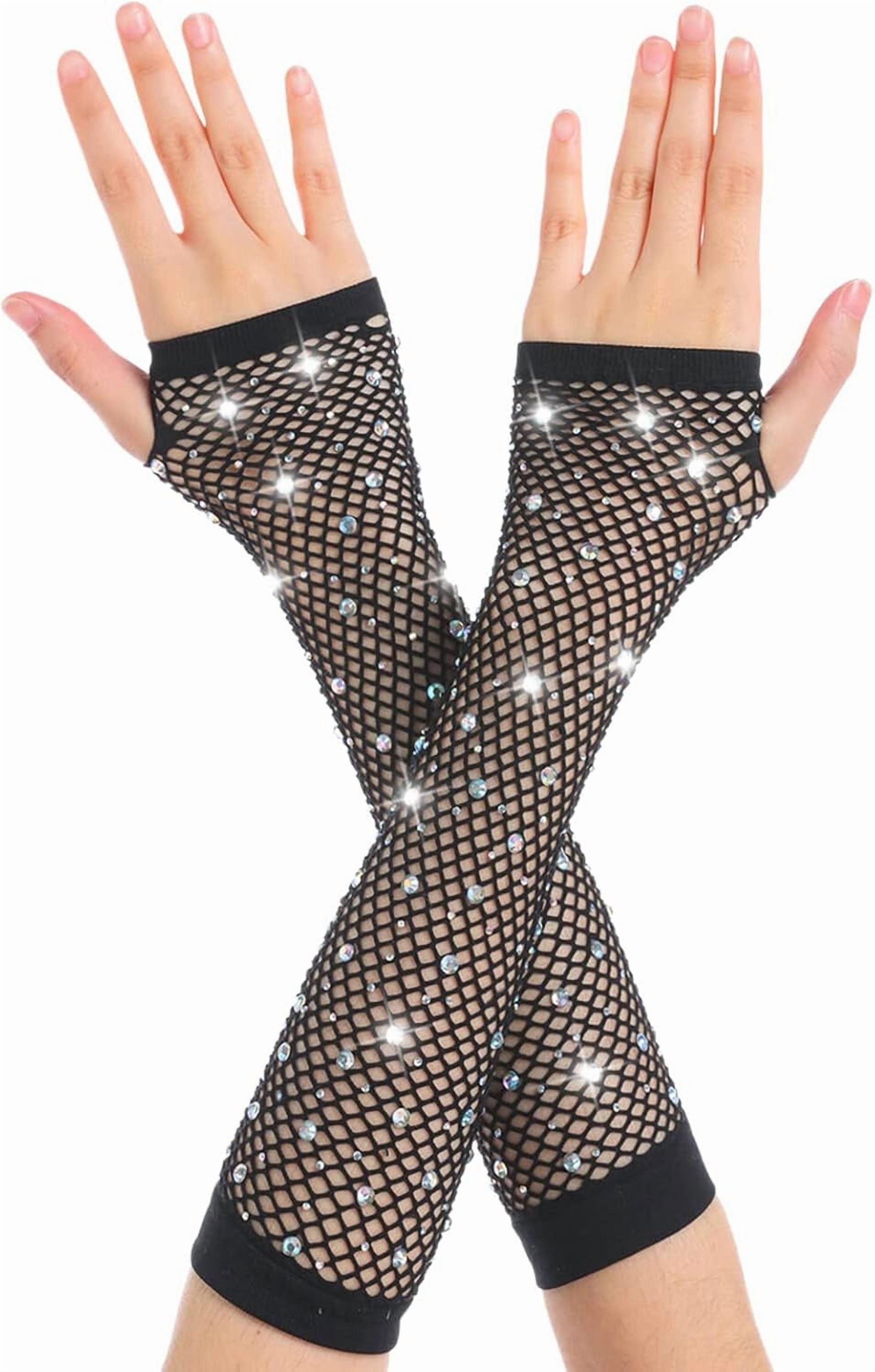 YooGuoGuo Women Fishnet Rhinestone Gloves Fingerless Kids Fish Net Arm ...