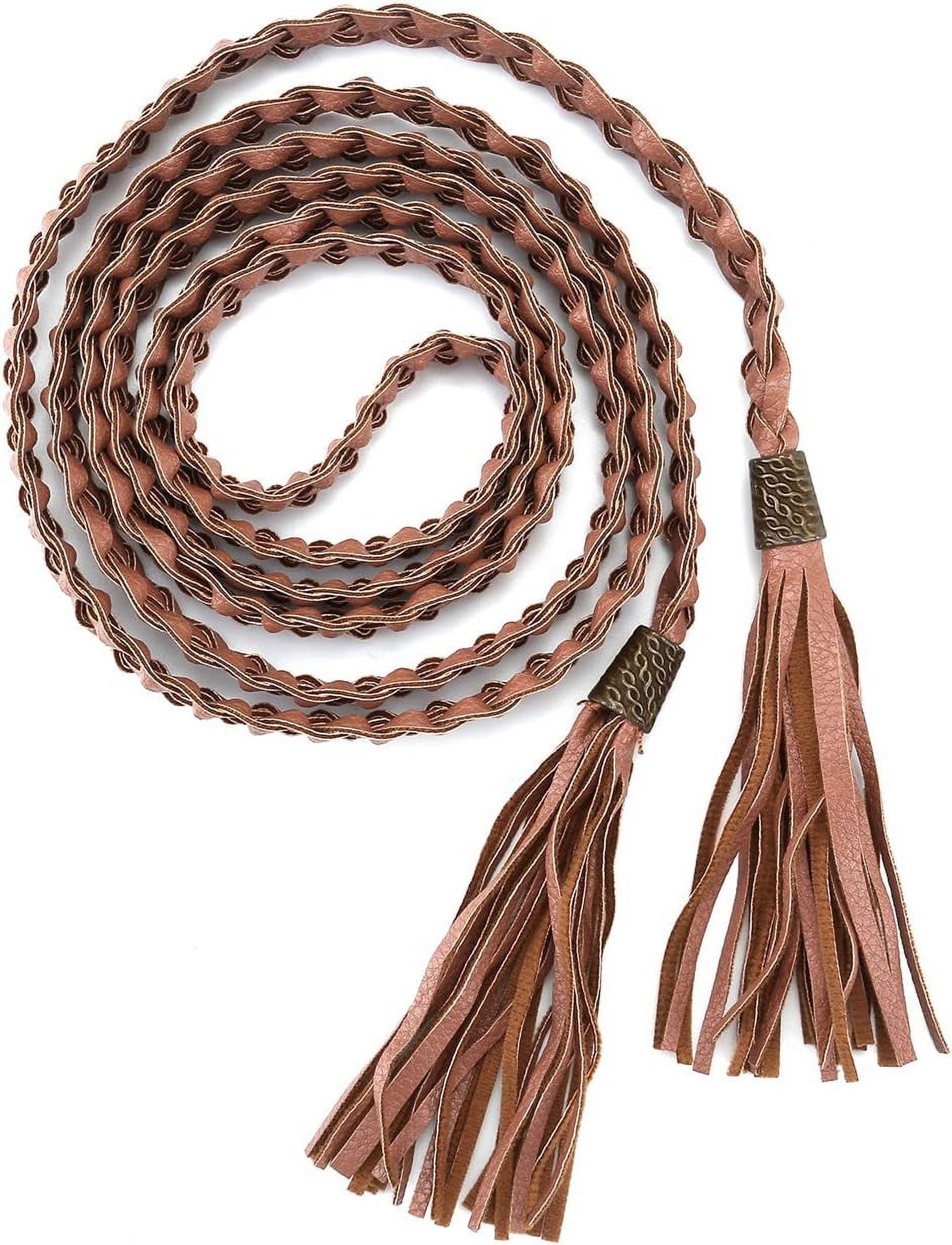 YooGuoGuo Women Tassel Braided Waist Belt Skinny Woven Belt for Dress ...