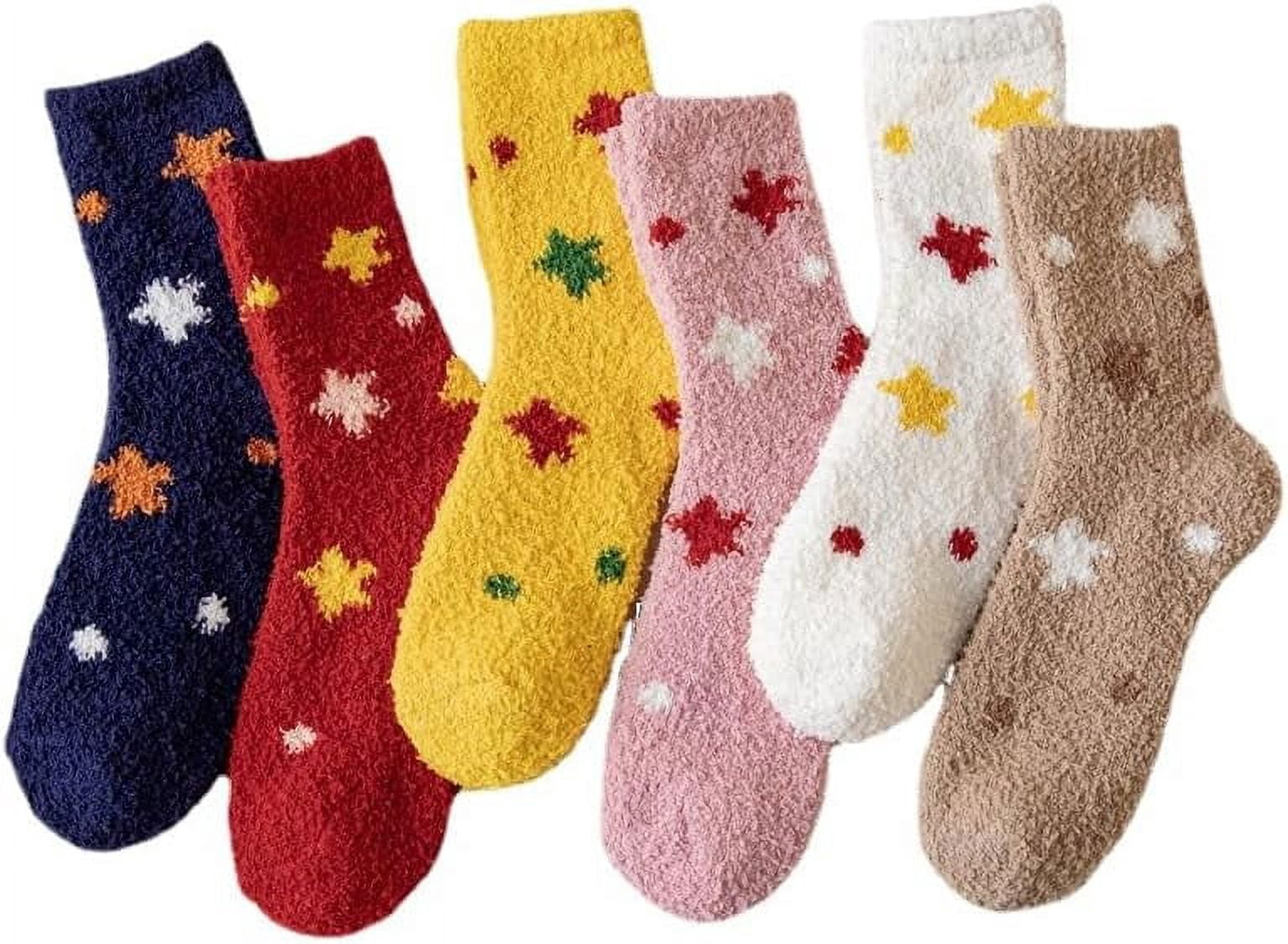 YooGuoGuo Women's Coquette Stars Fuzzy Socks 6 Pairs Cozy Kawaii ...