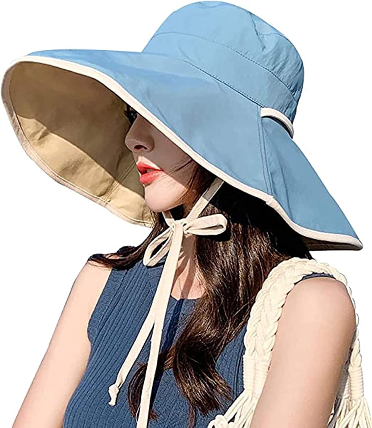 YooGuoGuo Women's Wide Brim Sun Hat with Wind Lanyard UPF 50+ Sun ...