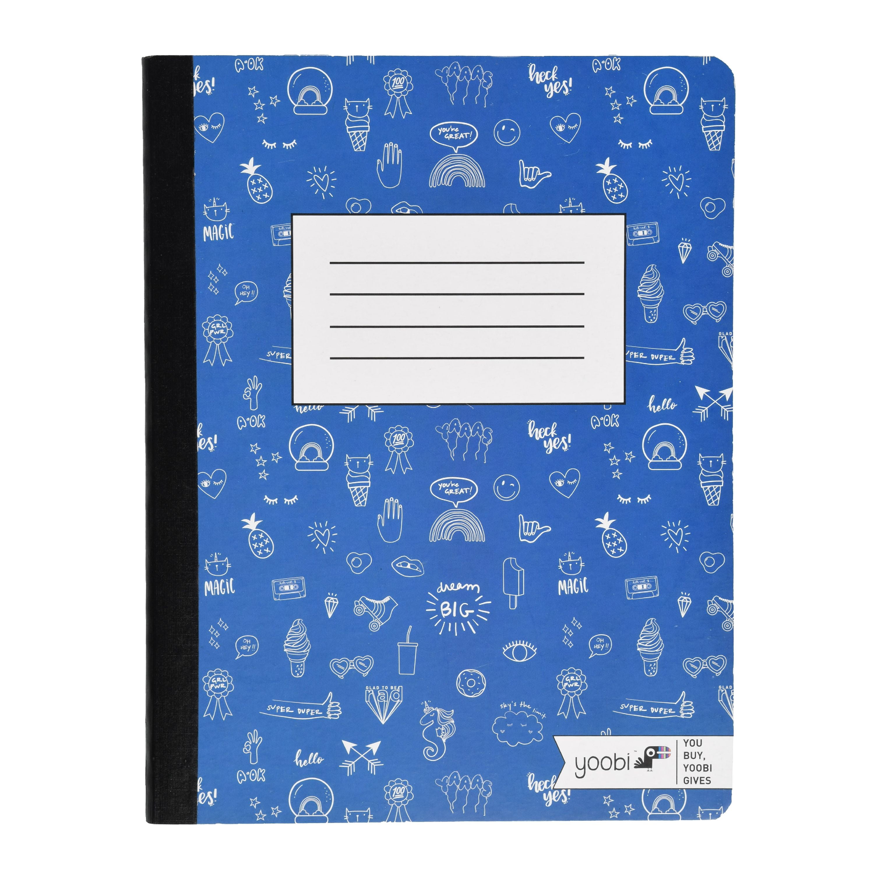 Yoobi, Composition Book, College Ruled - Navy White Mini Doodle ...