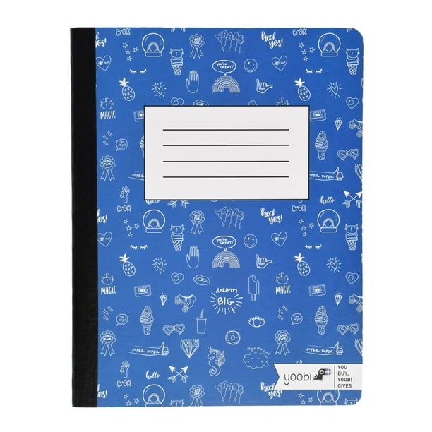 Yoobi, Composition Book, College Ruled - Navy White Mini Doodle ...