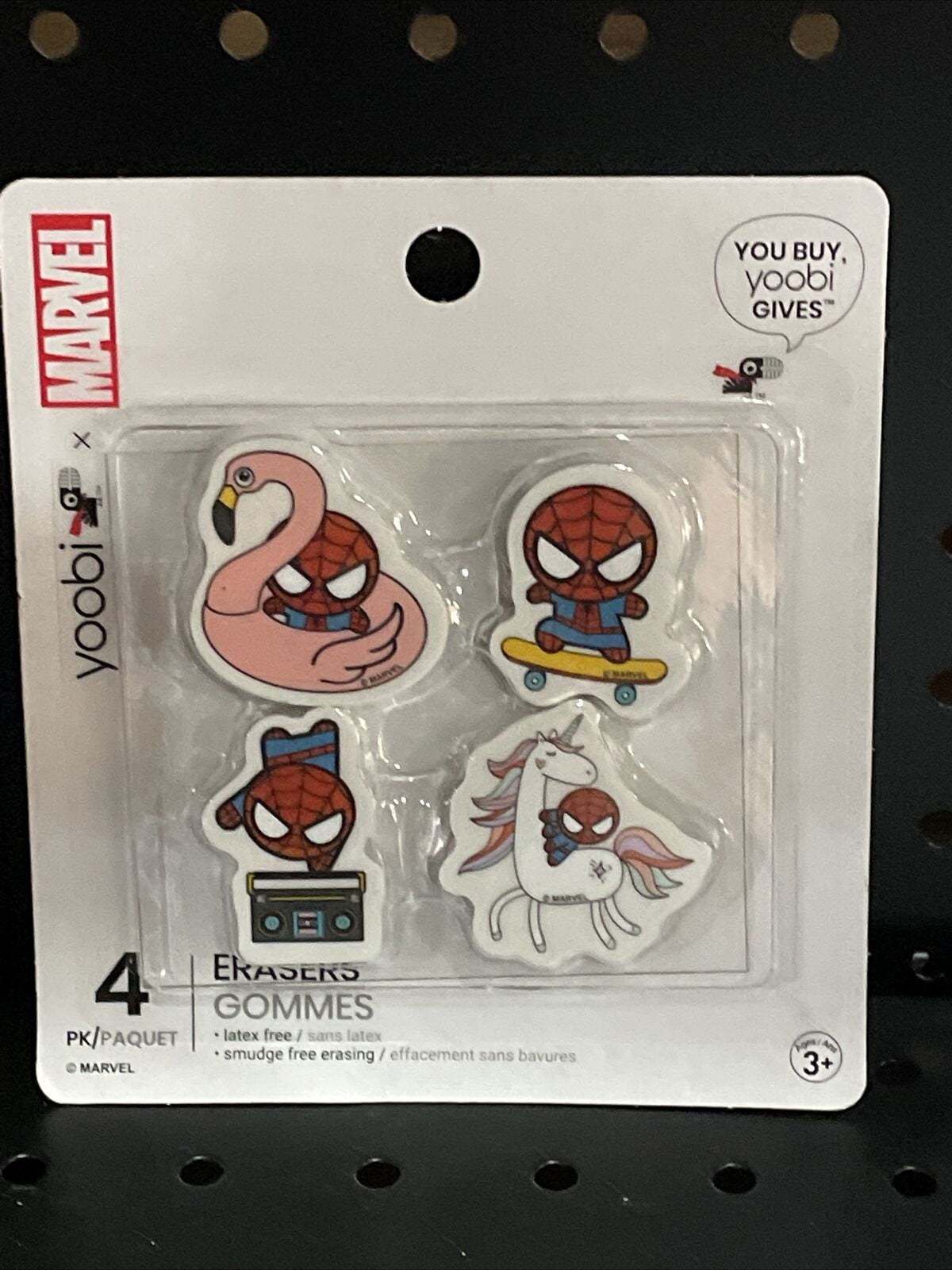 Yoobi Marvel Collaboration 4 pack Of Erasers New - Spiderman ...
