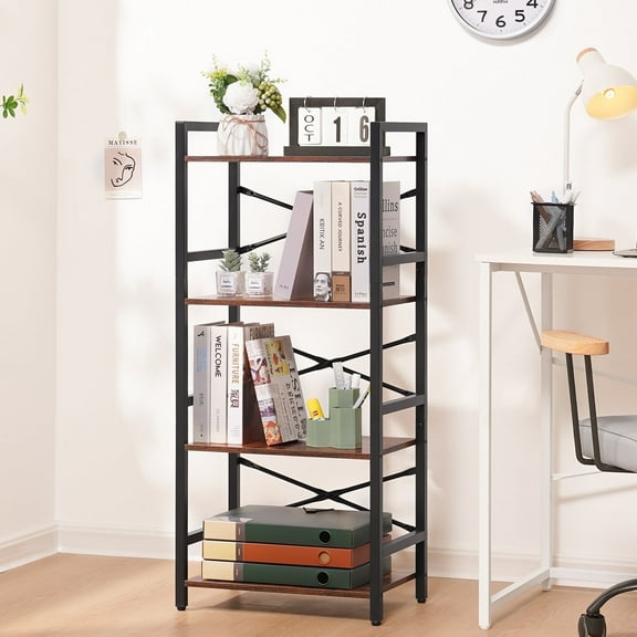 6-Tier Tree Book Shelf with LED Light, Steel&Wood Bookshelf with ...