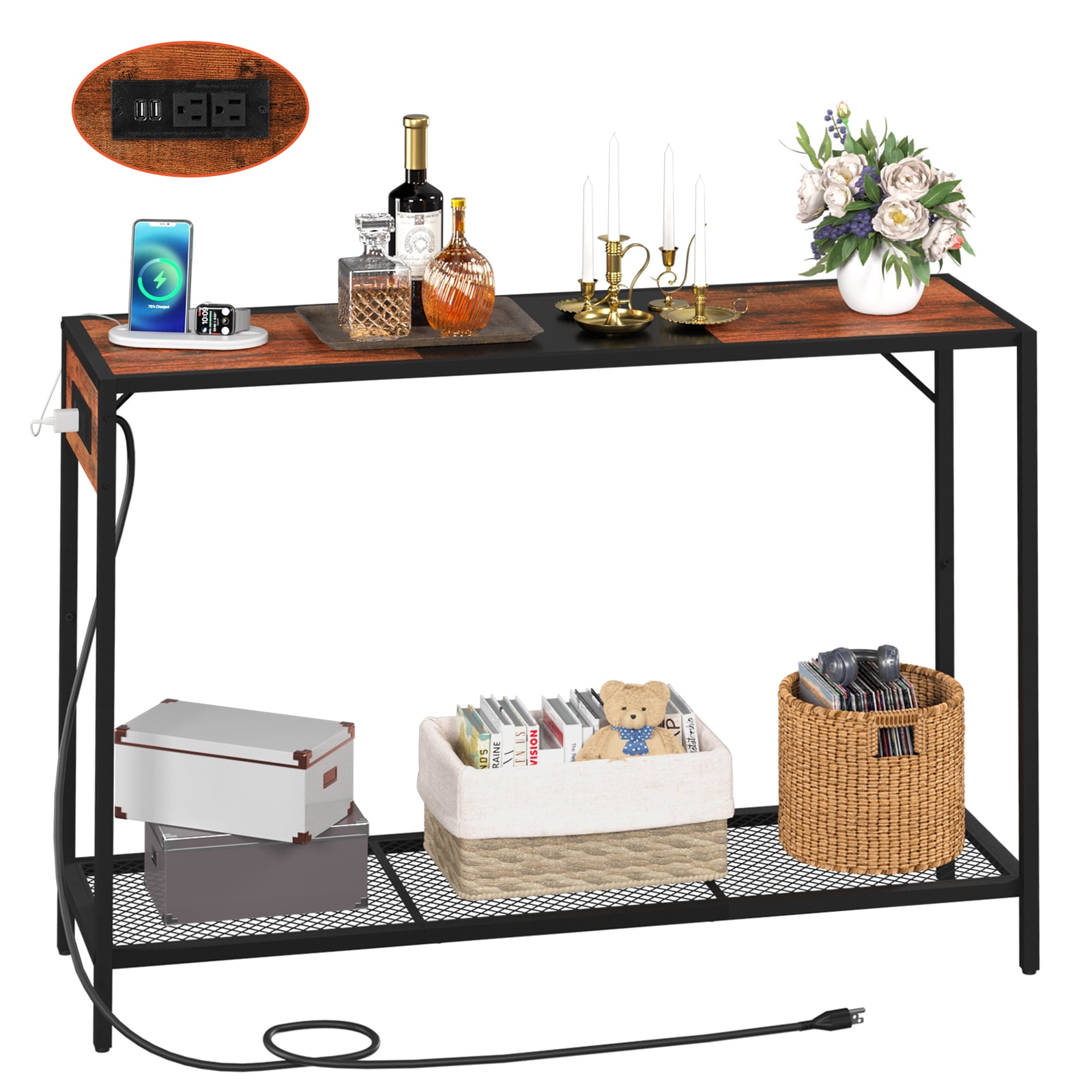 "Yoobure 47.3"" Skinny Console Table with USB Ports, Entryway Table ...
