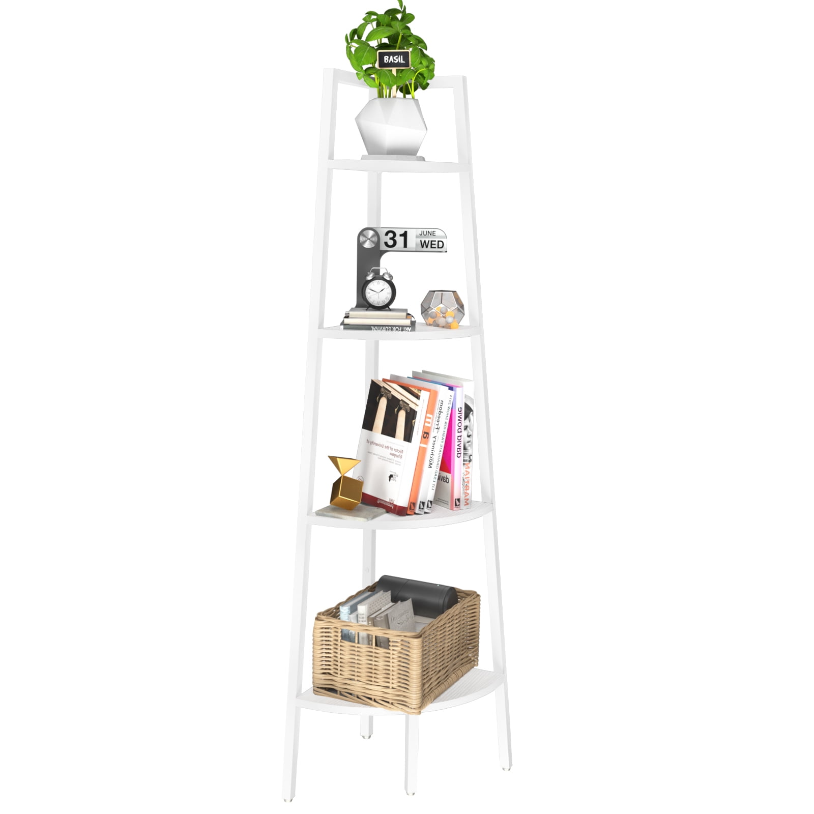 Yoobure 4-Tier Corner Bookshelf for Bedroom & Office, Open Display ...