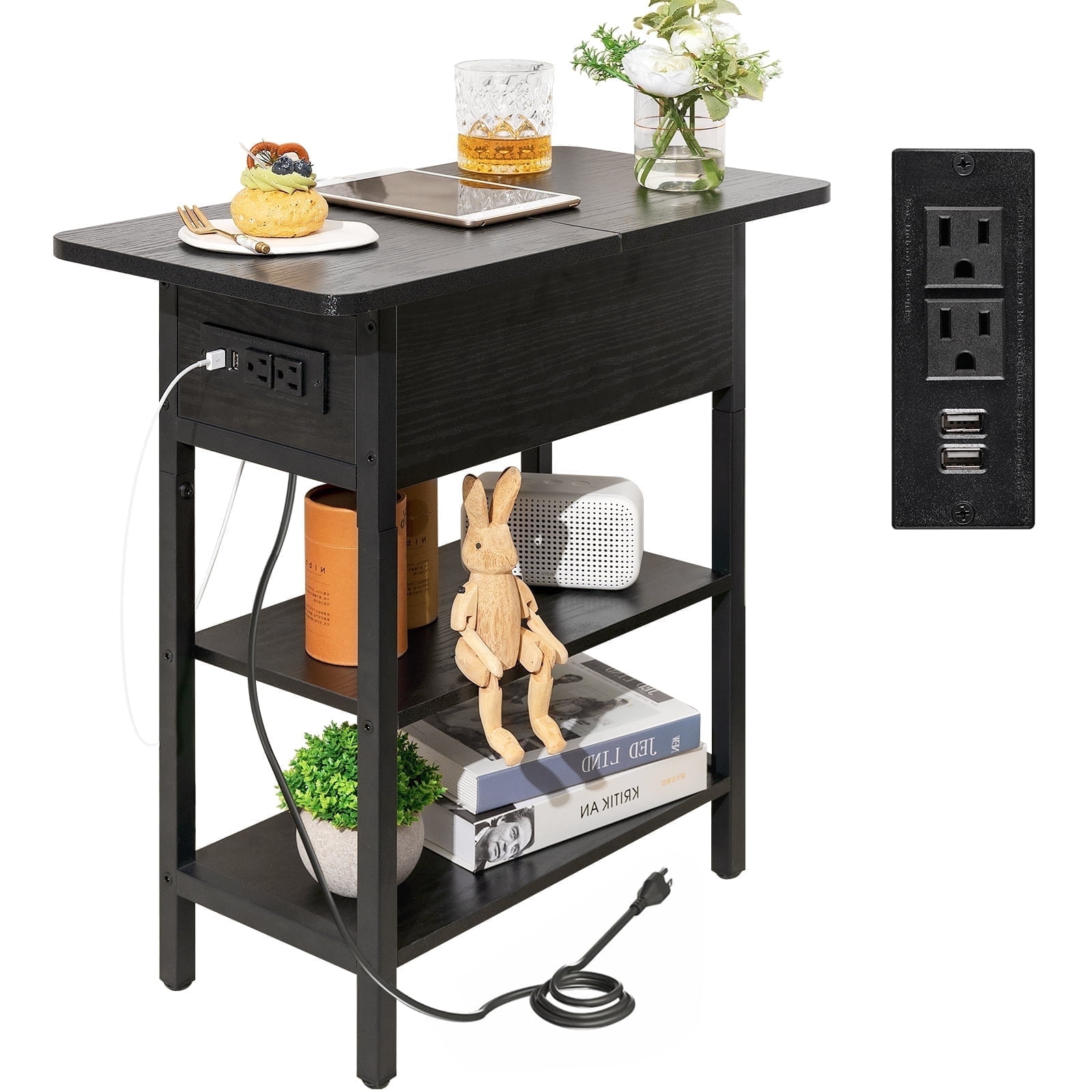 "Yoobure Small End Table with Charging Station, Flip Top Storage Drawer ...