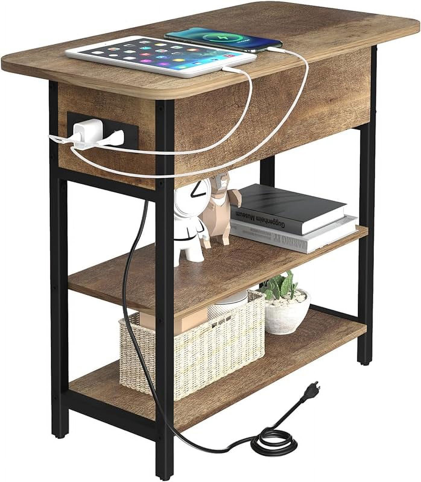 Yoobure End Table with Charging Station, Flip Top Side Table with USB ...