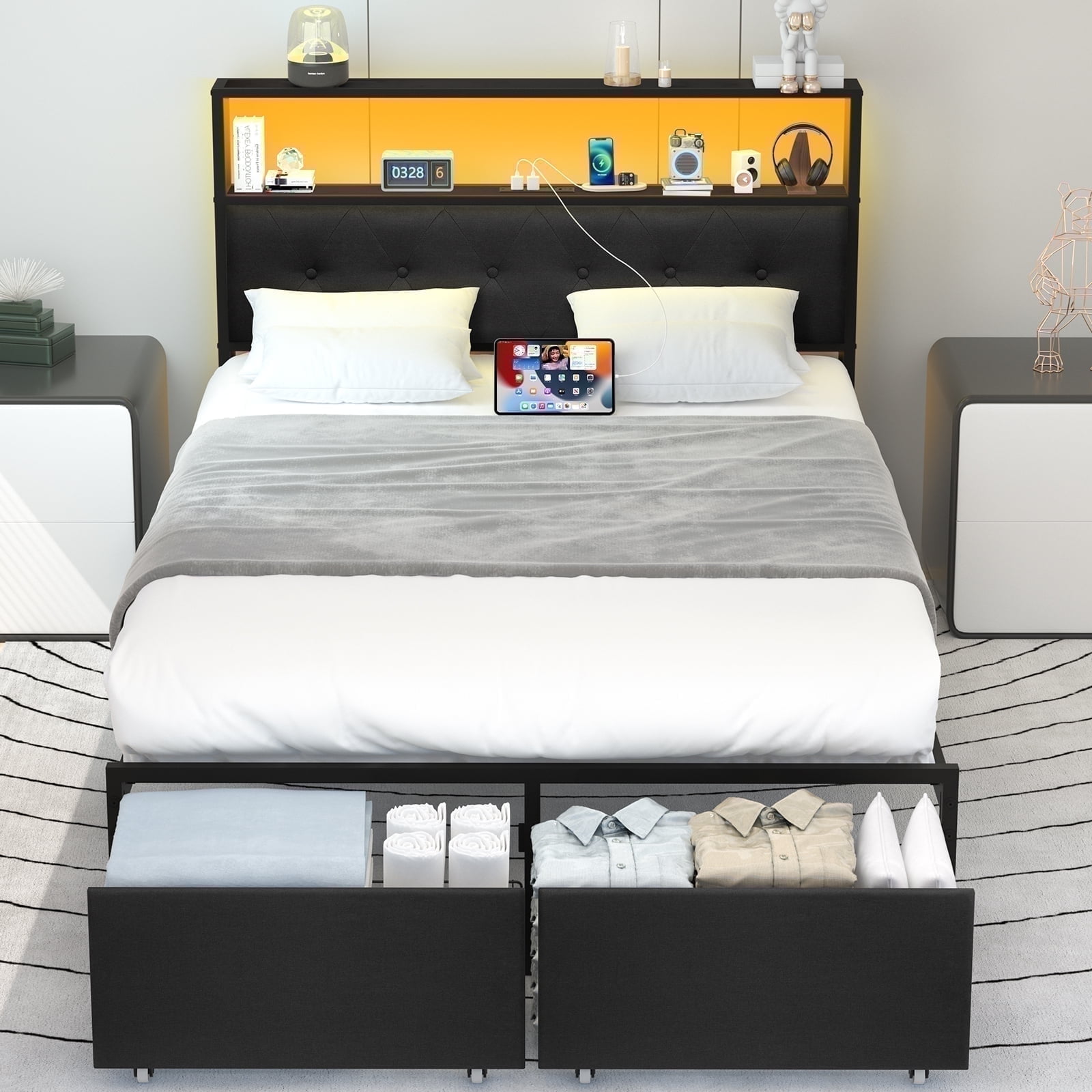 Yoobure Full Bed Frame with Headboard, Metal Platform Bed Frame Full ...