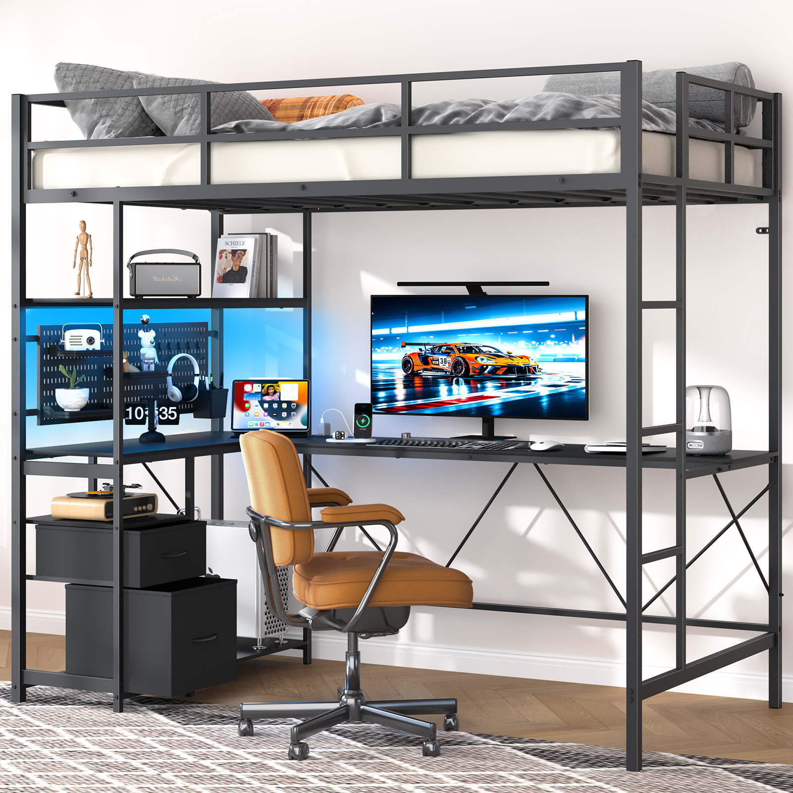 DHP Jaymee L-Shaped Bunk Bed, Separable Loft Bed with Desk and Bed ...