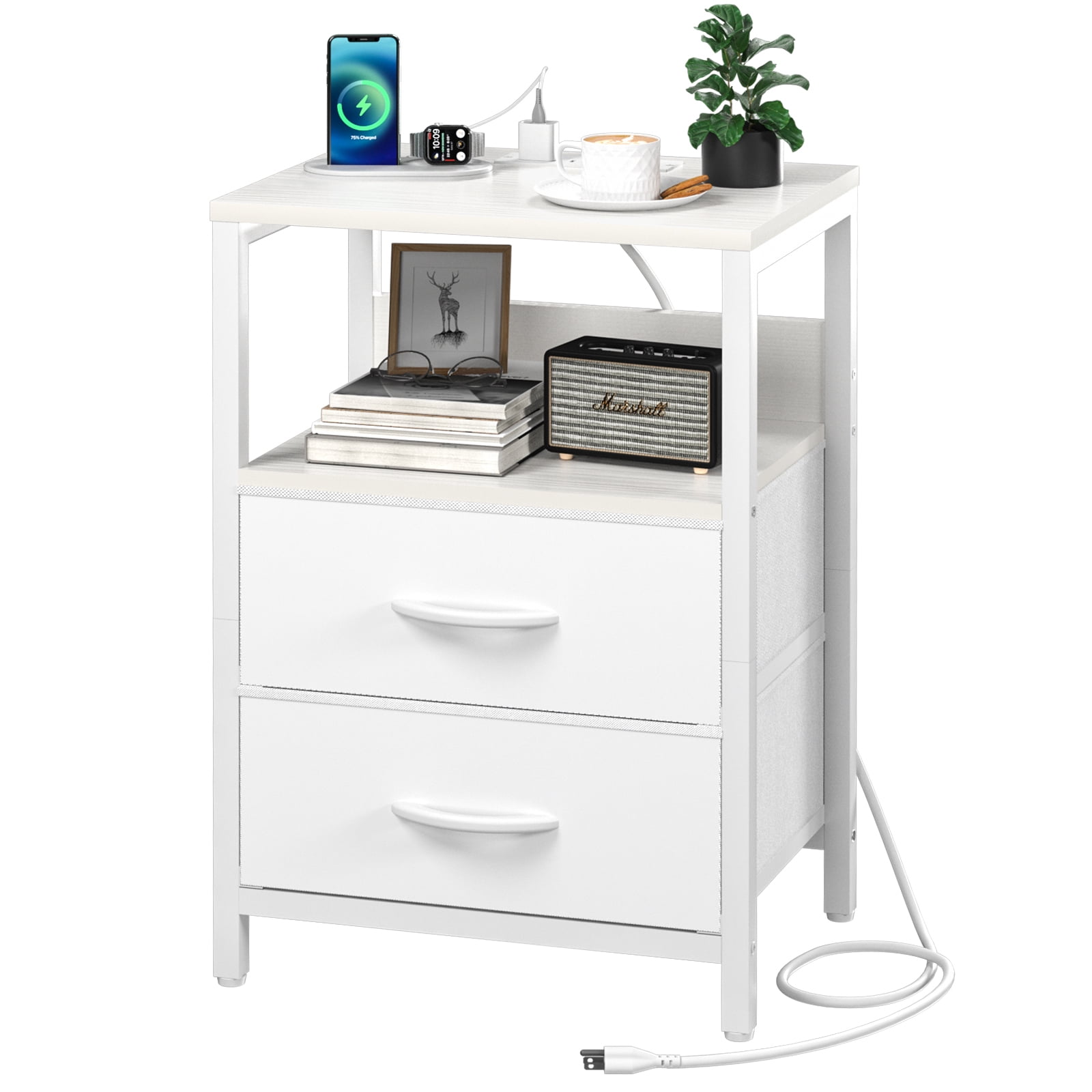 Yoobure Nightstand with Charging Station, Small Night Stand Fabric ...