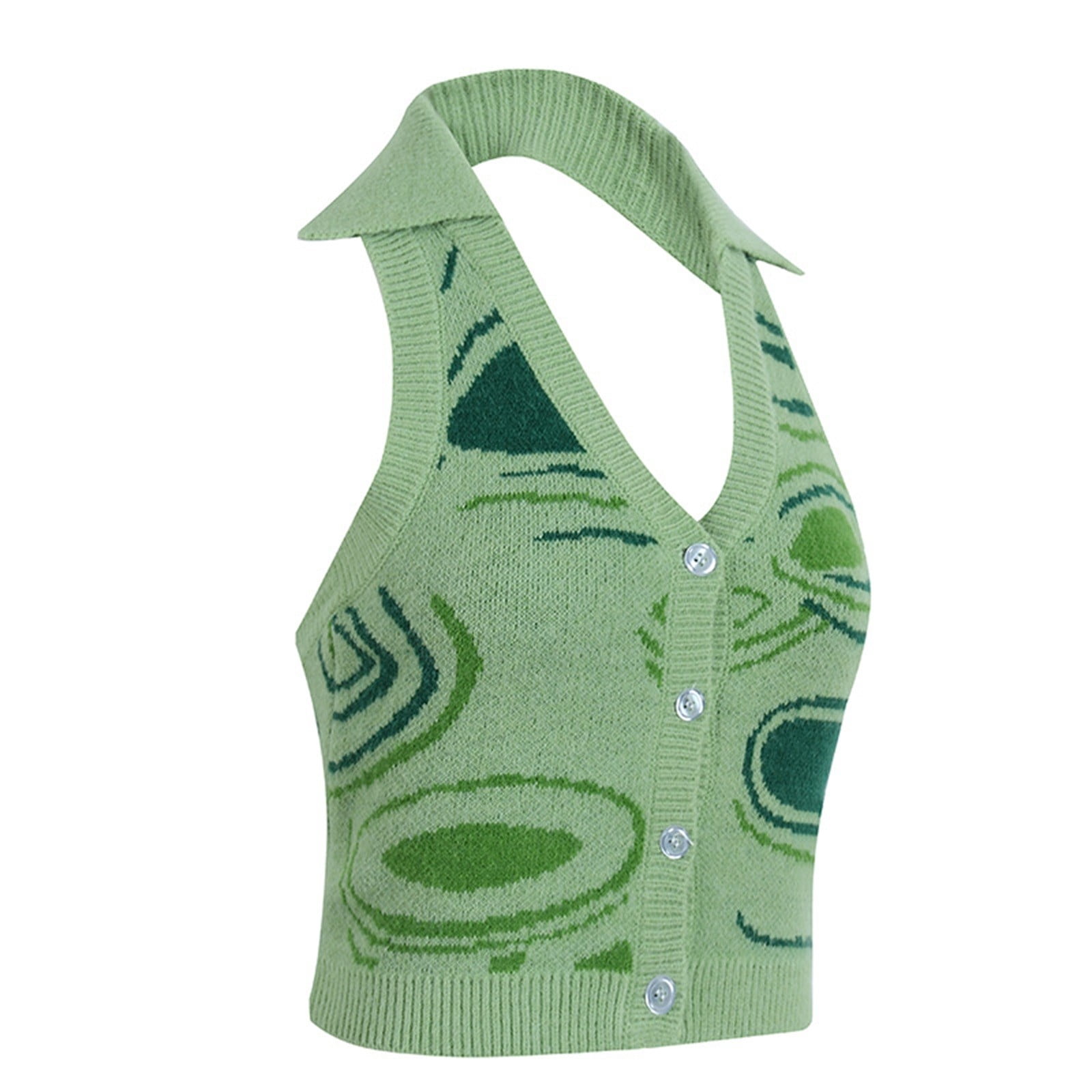 Yoodem Vests For Women 2023 Sweater Vest Women Ladies Irregular Pattern Contrast Halterneck Deep