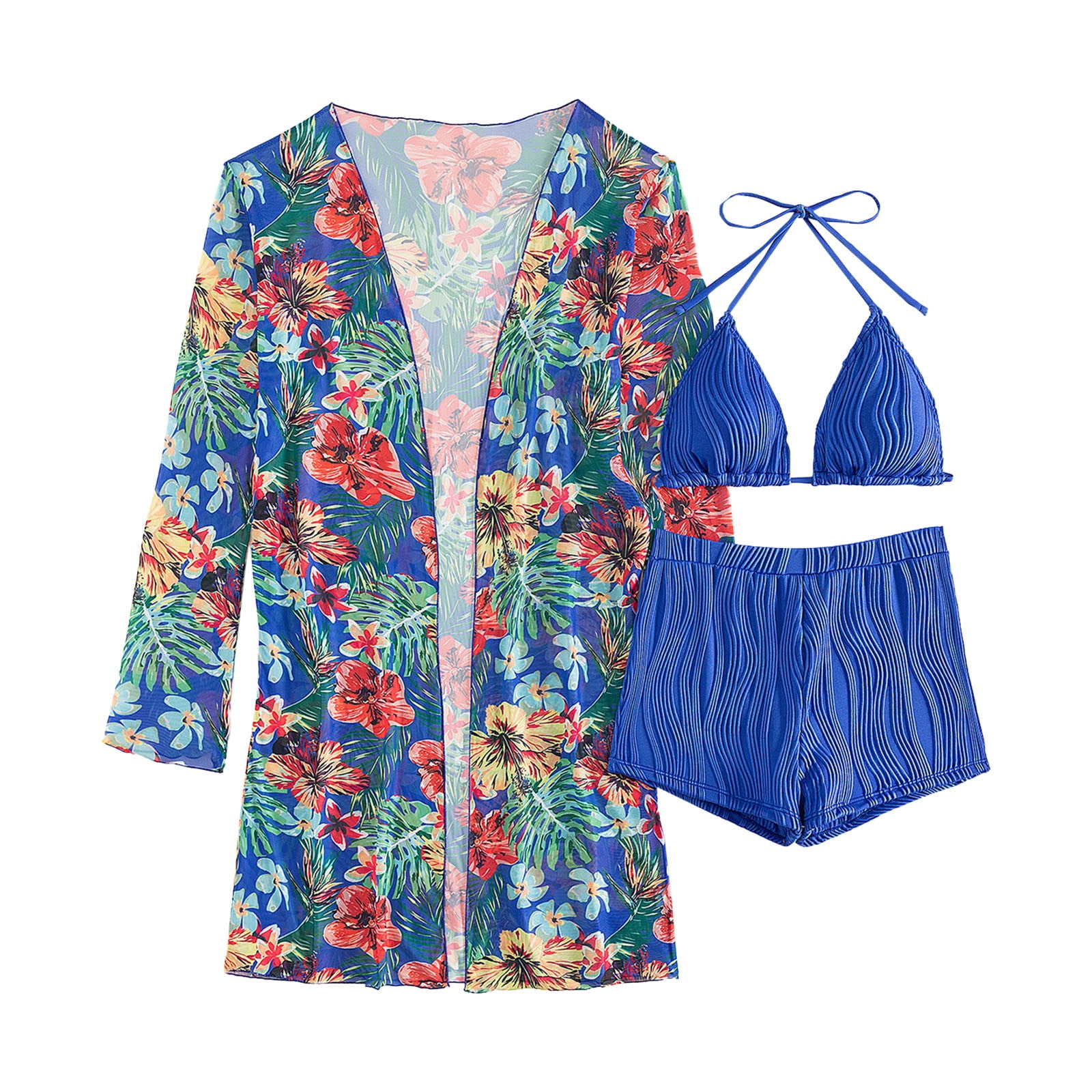 Yoodem Women's 3pieces Swimsuit with Long Sleeve Beach Cover Up Boho ...