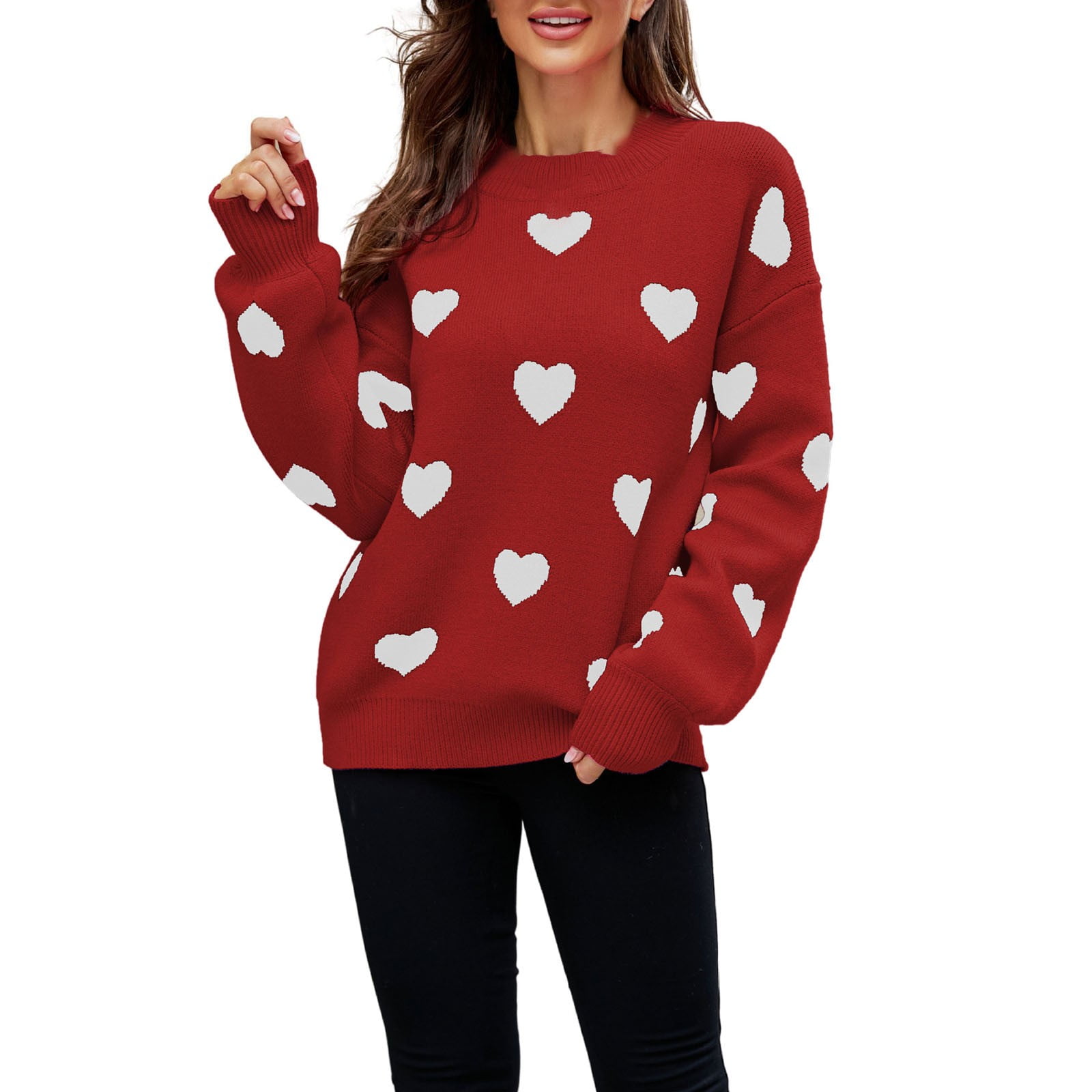 Yoodem Women's Sweater Valentines Day Loungewear Love Heart Crew Neck ...