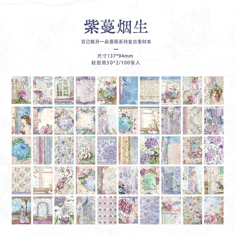 Yoofun 100sheets Retro Decorative Material Paper Book Vintage Rose ...