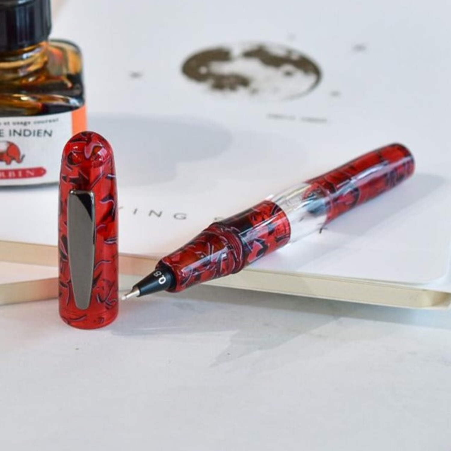 Yookers Gaia Red Black Marble Resin Fiber Pen - Walmart.com