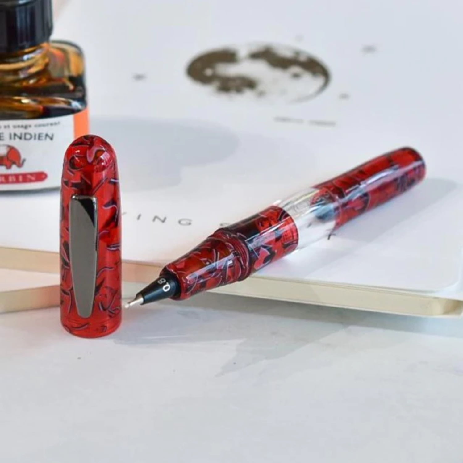 Yookers Gaia Red Black Marble Resin Fiber Pen - Walmart.com