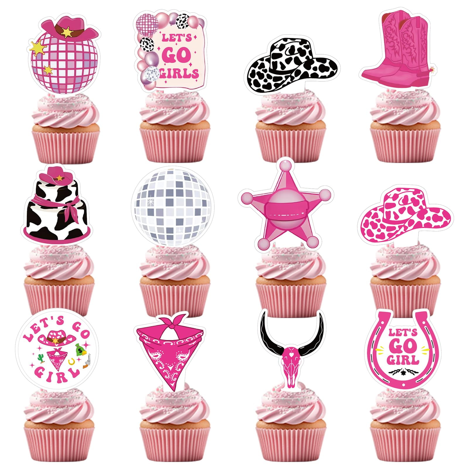 Yoomod 36PCS Cowgirl Cake Cupcake Toppers - Pink Disco Cowgirl Party ...