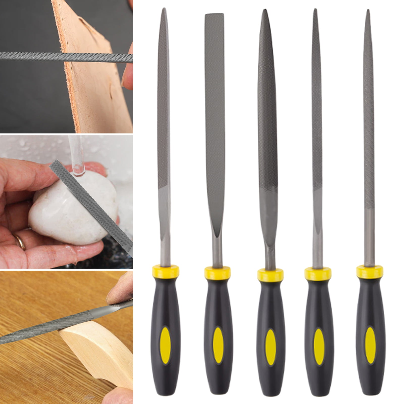 Yoone 5Pcs Alloy Steel File Set Precision Round Half-Round Flat Square ...