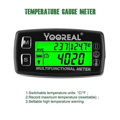 Yooreal Digital Engine Temperature Gauge Meter,Tachometer and Hour ...