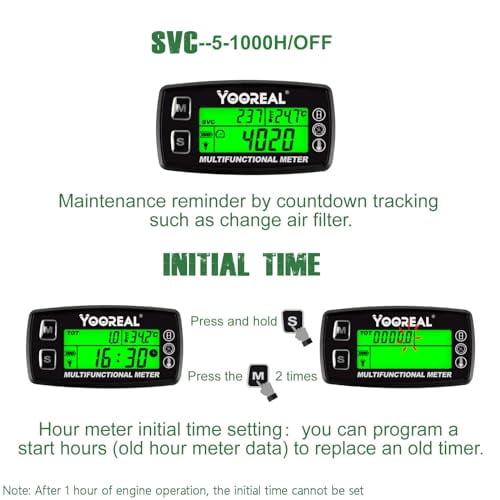 Yooreal Digital Tachometer Hour Meter,Engine Water Oil Temperature ...