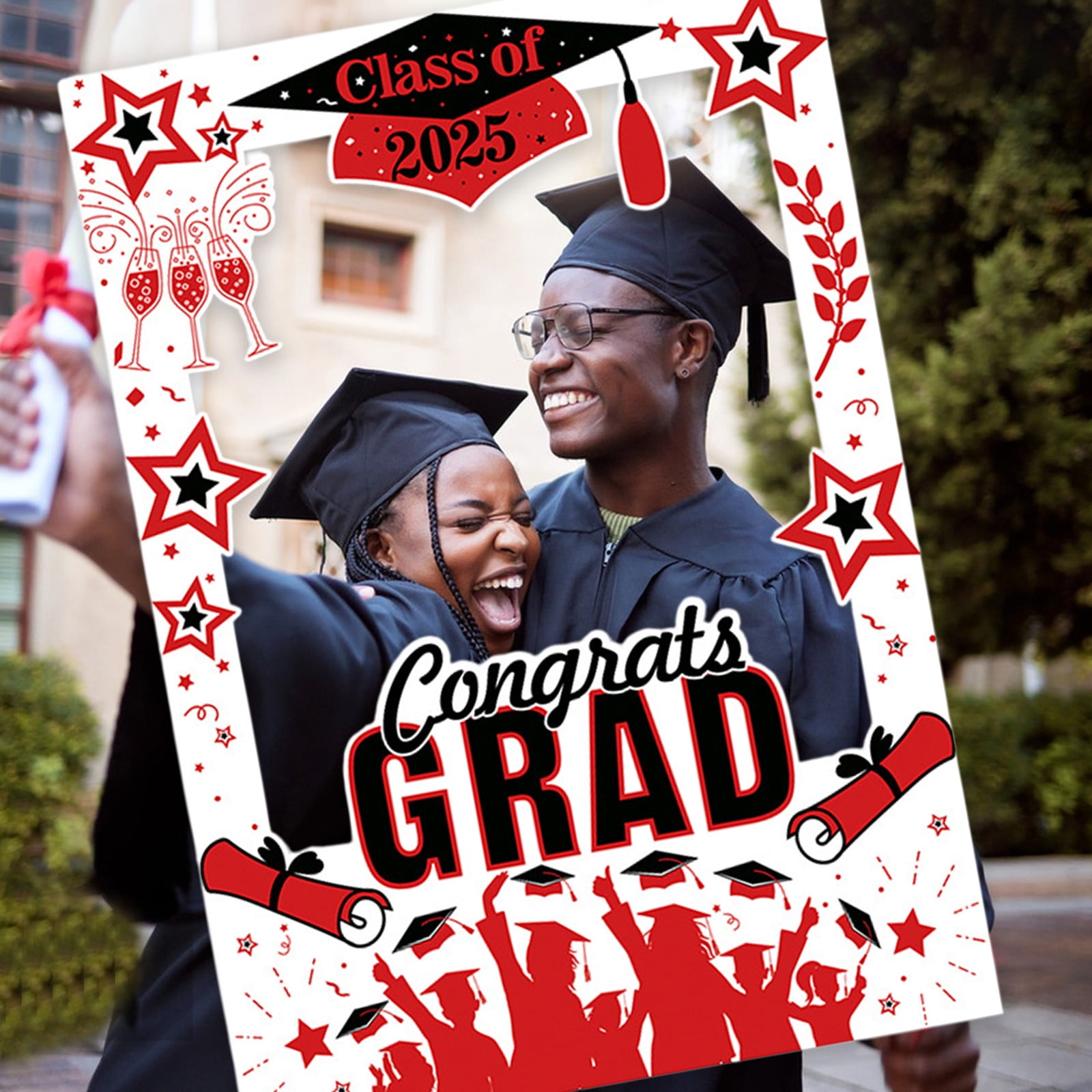 Yooshoverk 2025 Graduation Photo Frame, Vibrant Blue Gold Red Party ...